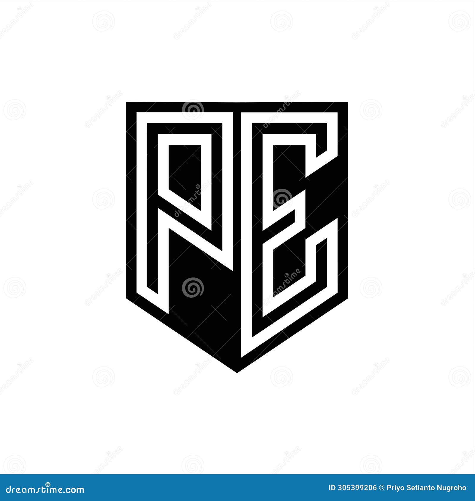 PE Logo Monogram Shield Geometric White Line Inside Black Shield Color ...