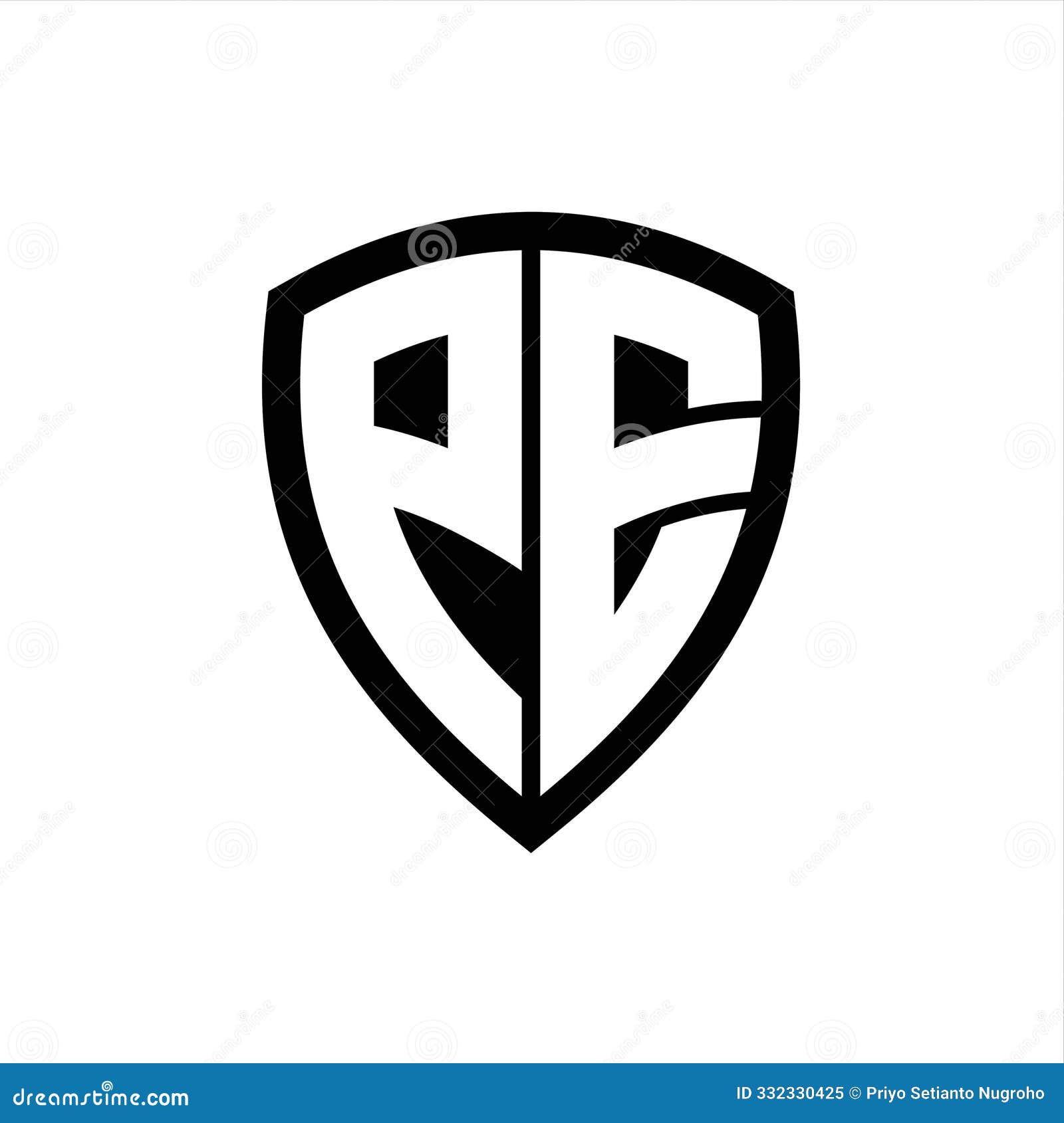 PE Monogram Logo with Bold Letters Shield Shape with Black and White ...