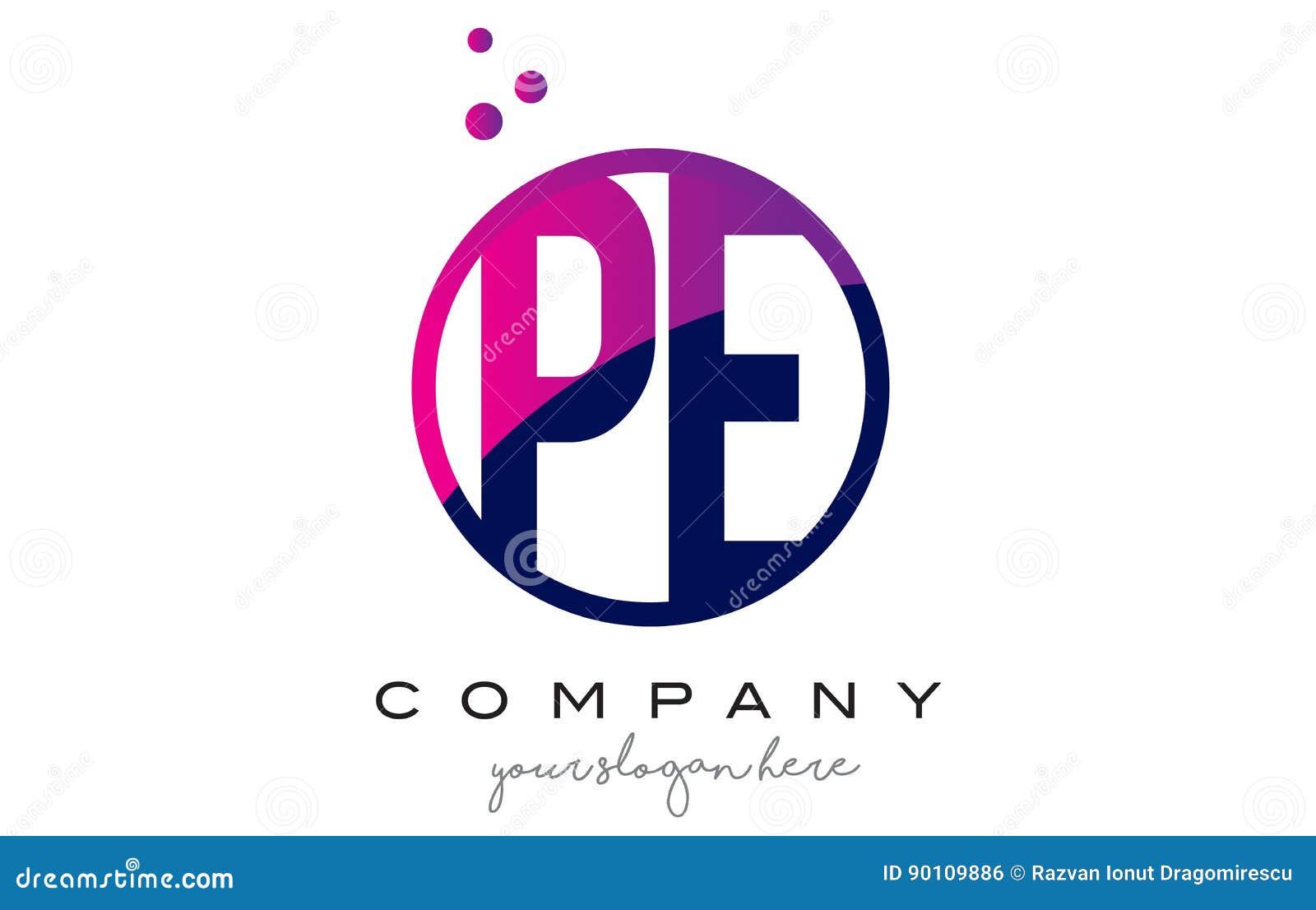 PE P E Circle Letter Logo Design with Purple Dots Bubbles Stock Vector ...
