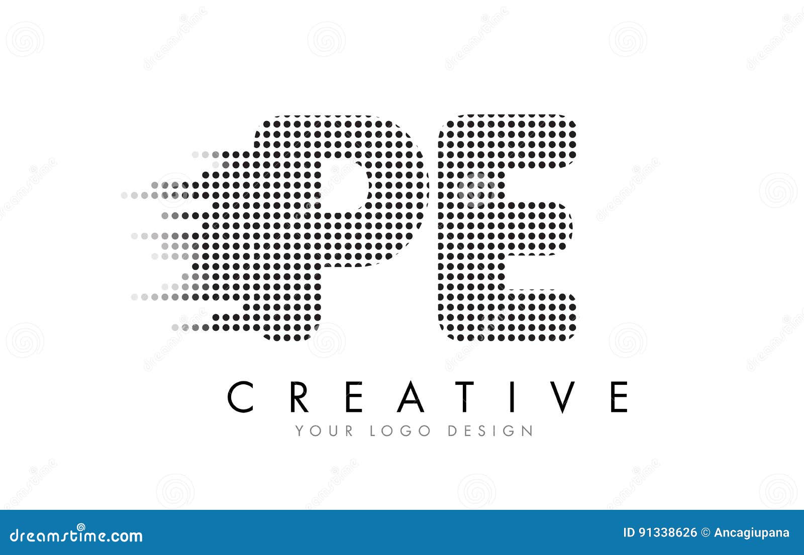 PE P E Letter Logo with Black Dots and Trails. Stock Vector ...