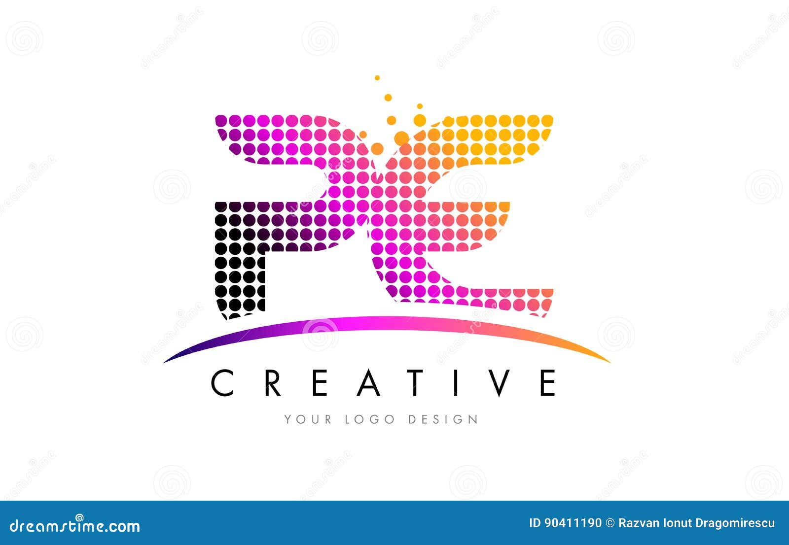 PE P E Letter Logo Design with Magenta Dots and Swoosh Stock Vector ...