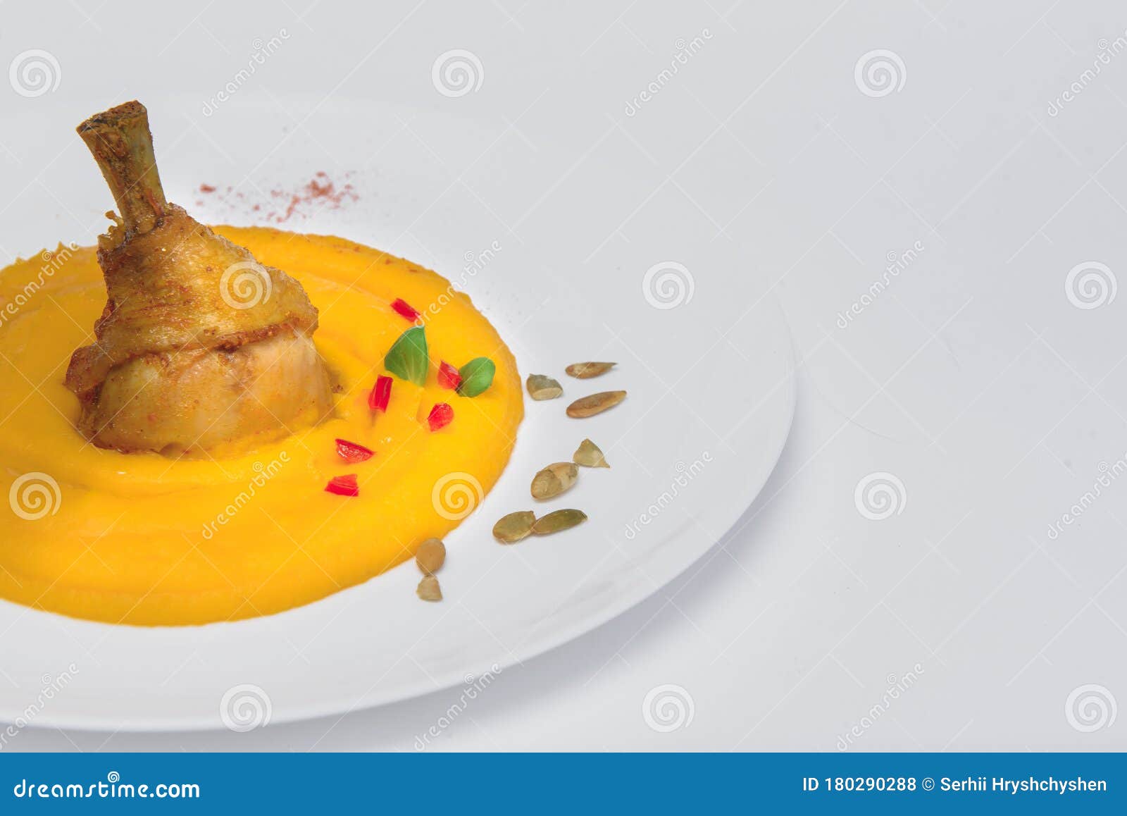 Pea Puree with Chicken Thigh Stock Photo - Image of vegetable, cuisine ...