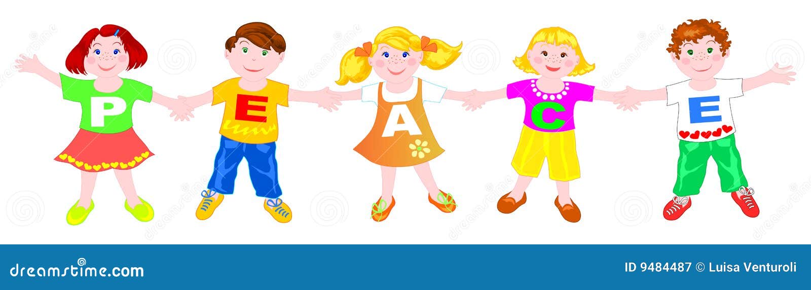 Children On The Word Peace Cartoon Vector | CartoonDealer.com #39475007