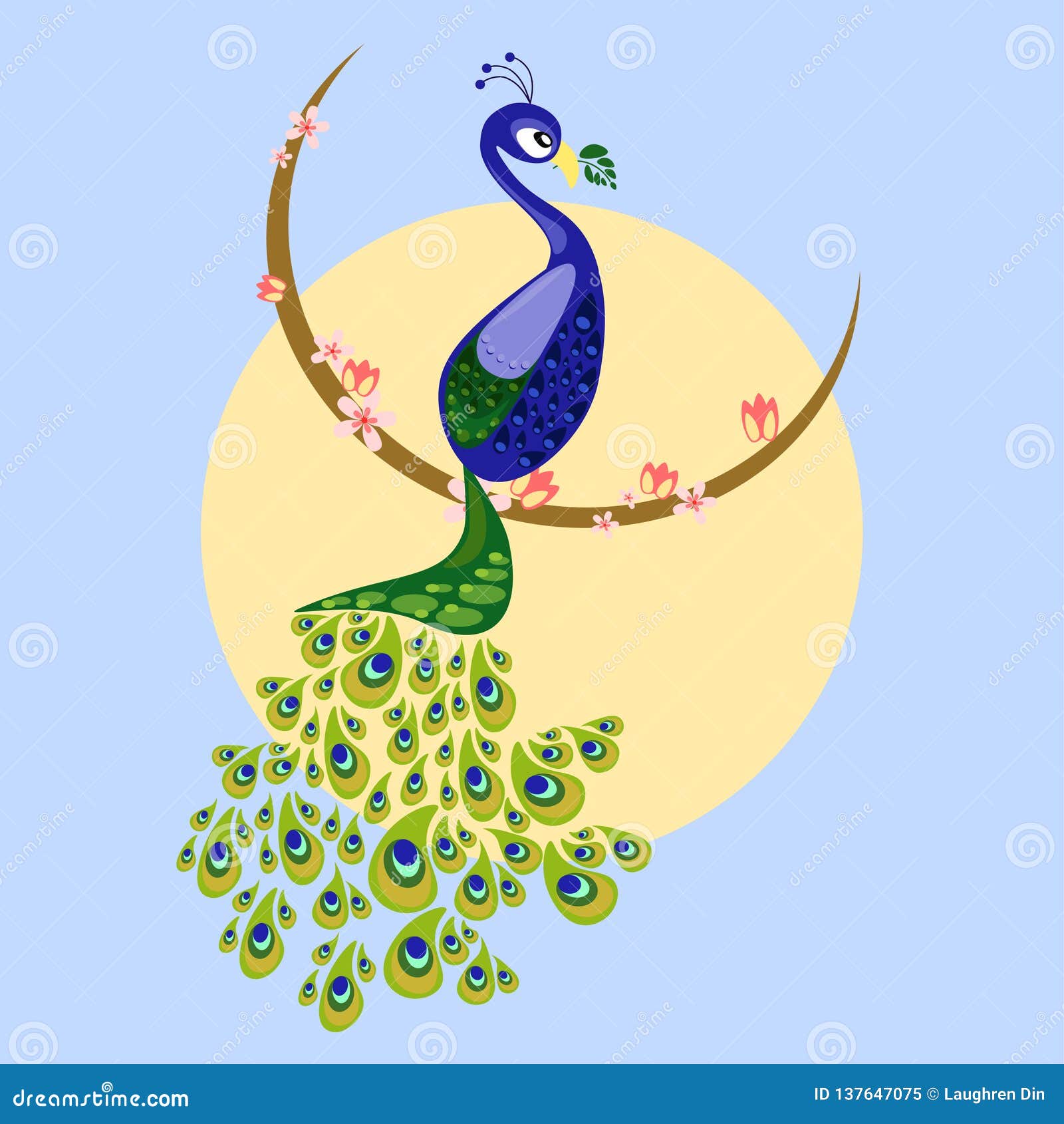 The Peace of a Blue Peacock Stock Illustration - Illustration of symbol ...