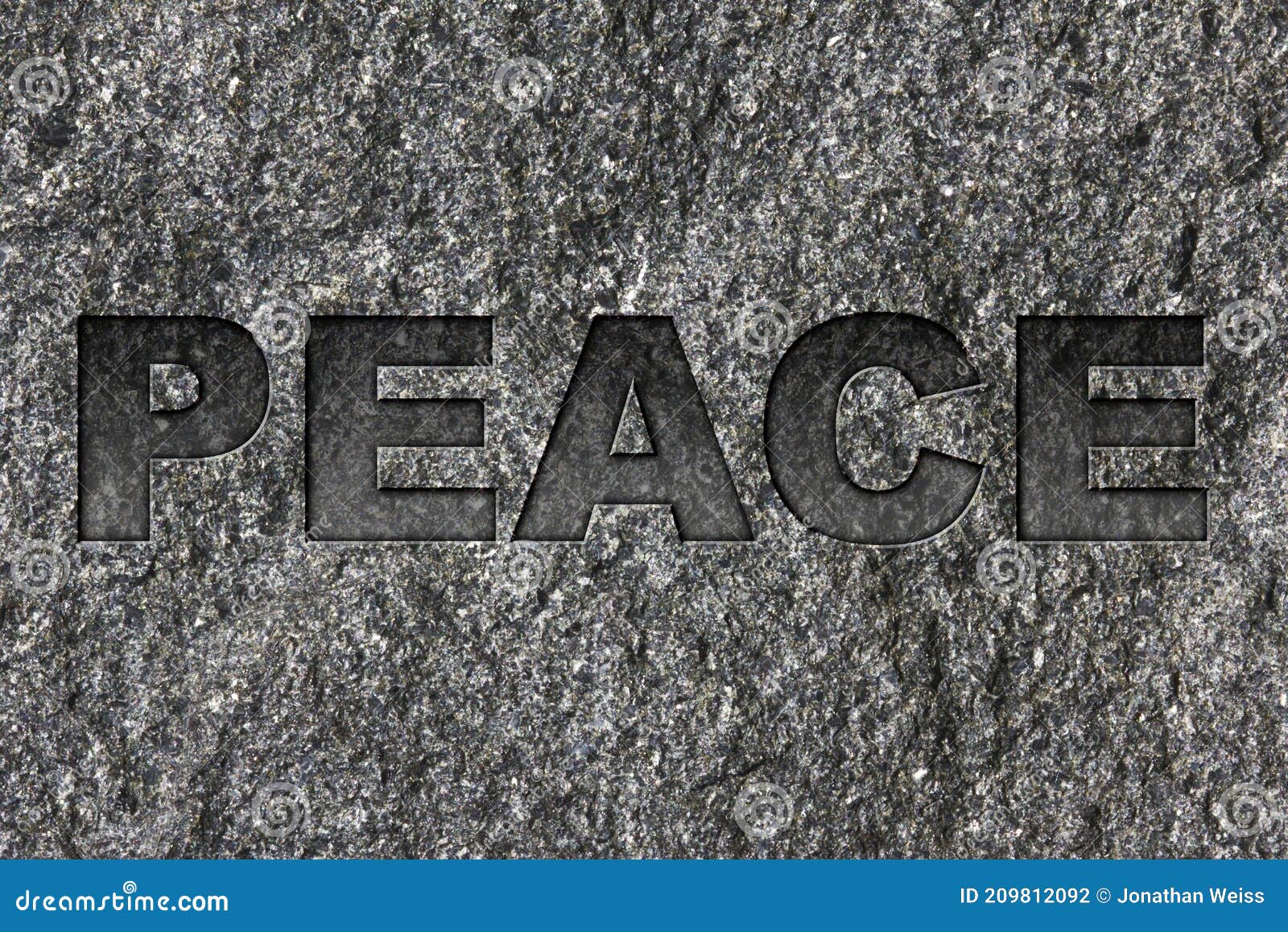 Peace Etched in Bold, Dark Gray Text on Black Granite Stock Photo ...