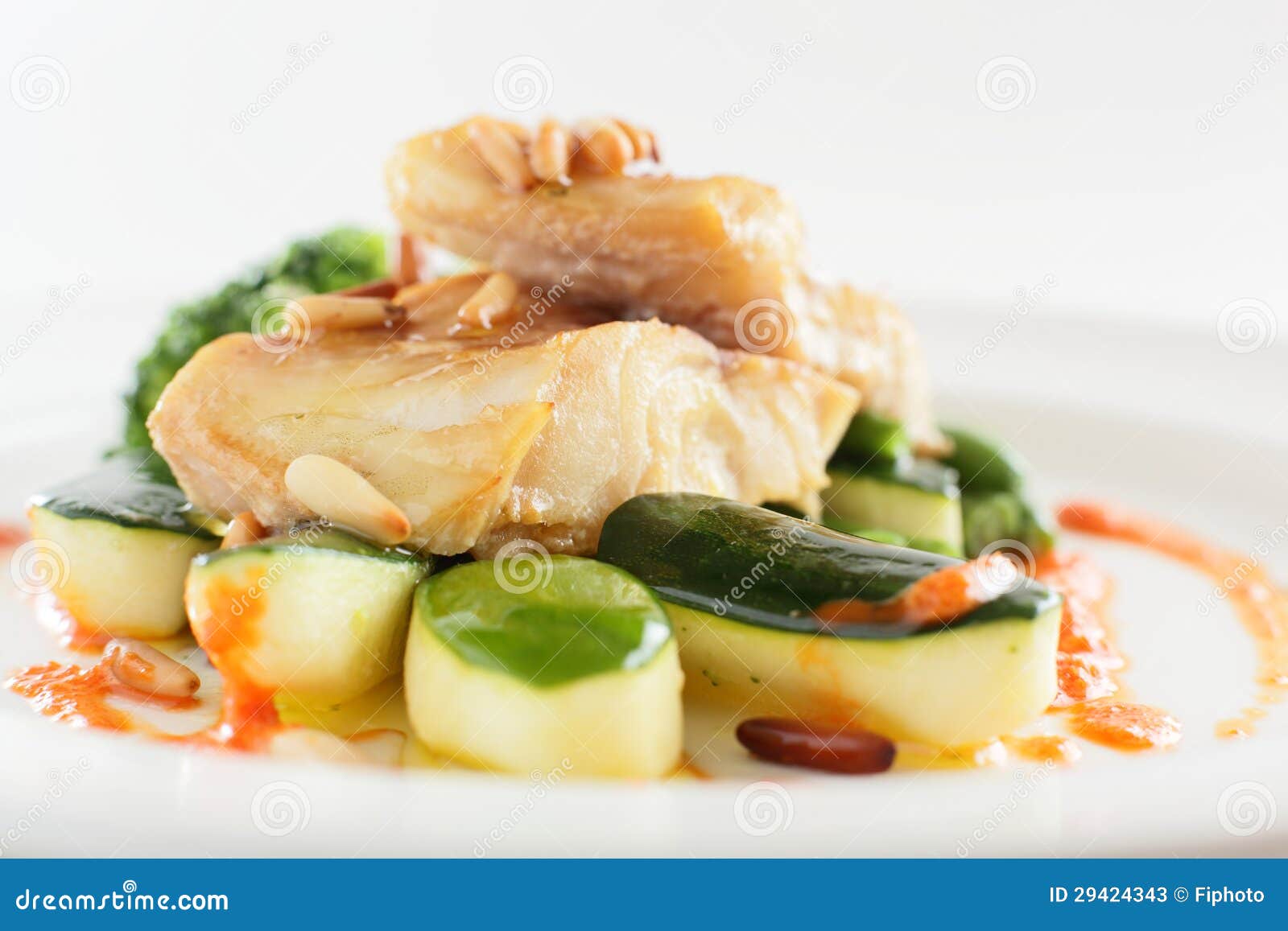 Peace of fish with garnish stock image. Image of piece - 29424343