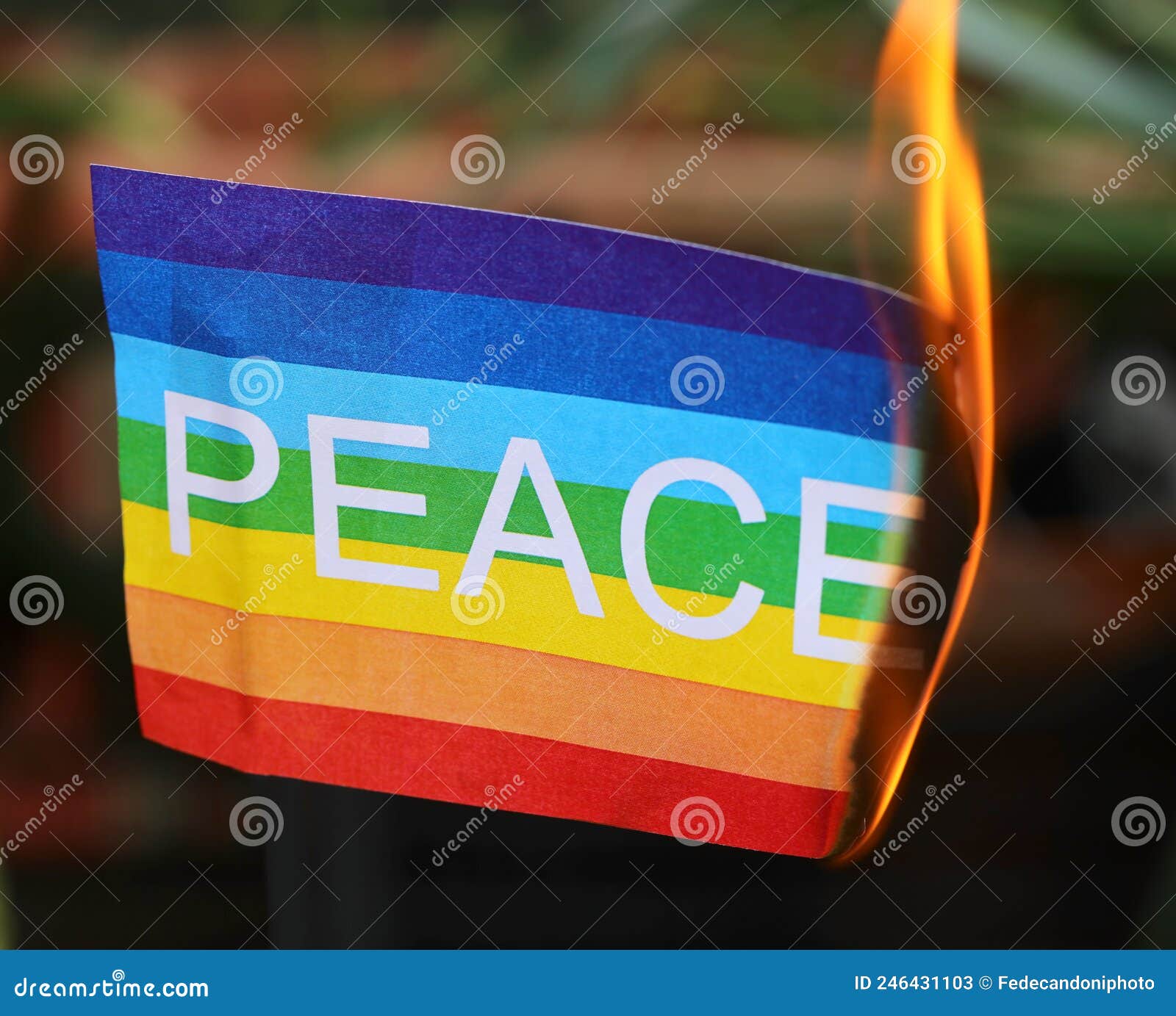 Peace Flag with the Colors of the Rainbow and the Big Text while Stock ...