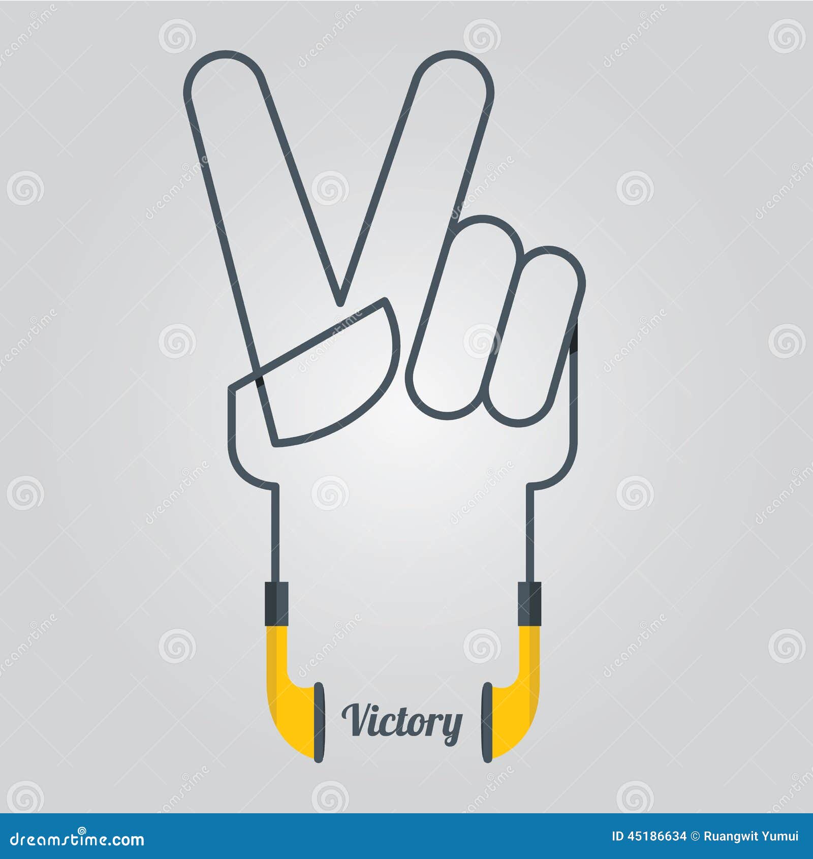 Peace Hand and Music Design with Earphones in Flat Design, Vector Stock ...