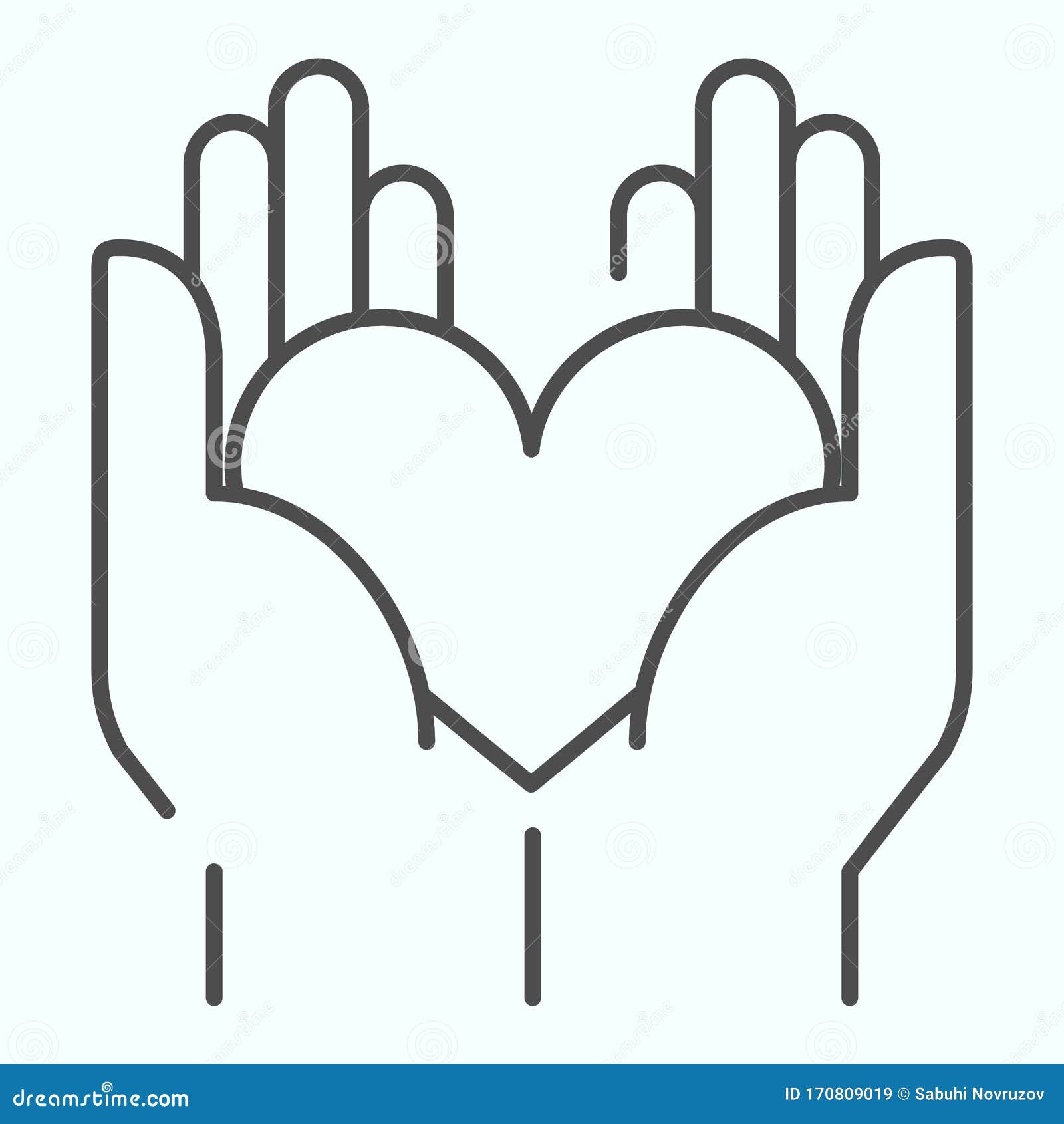 Peace Hands with Heart Thin Line Icon. Heart in Hands Vector ...