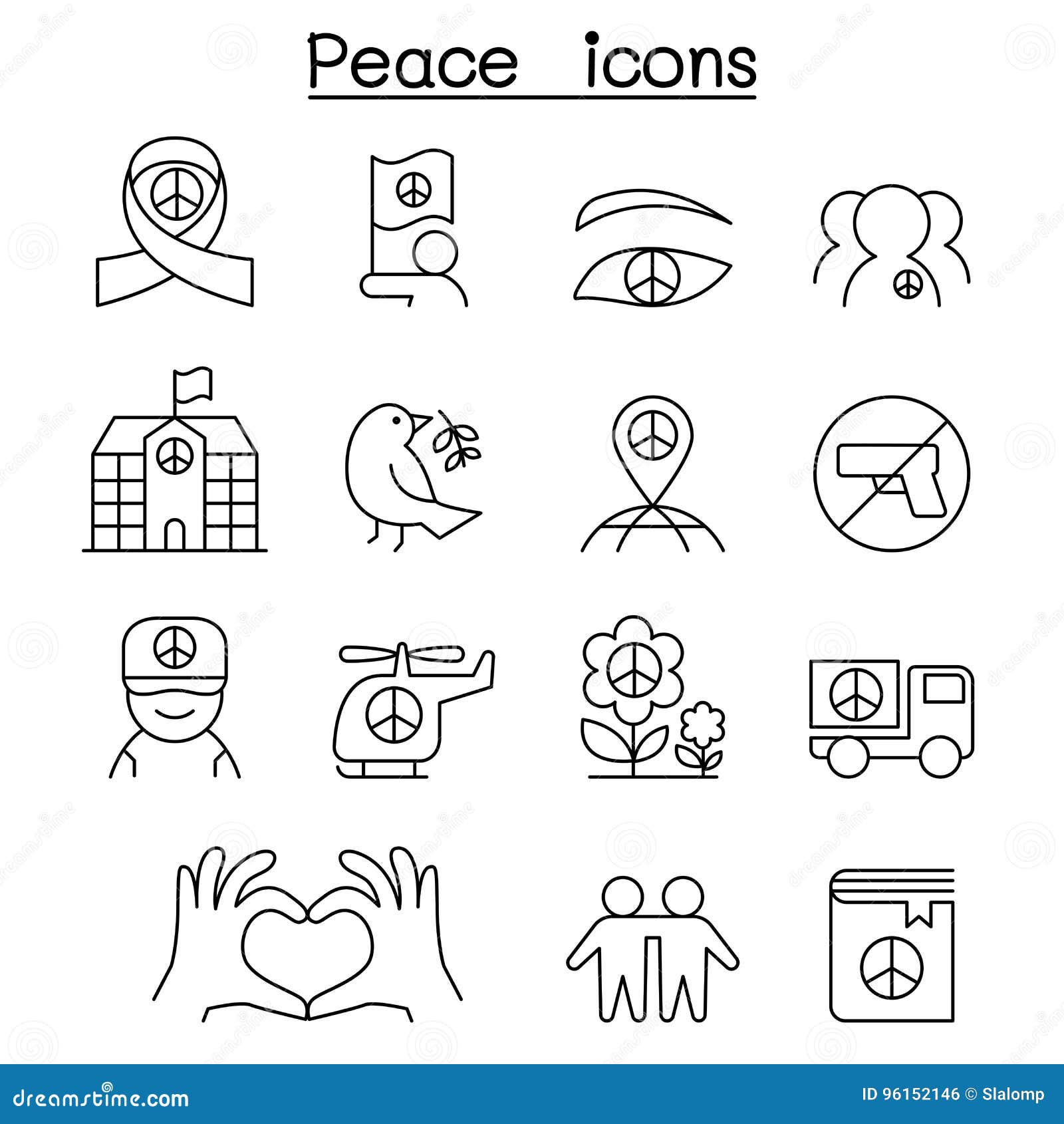 Peace Icon Set in Thin Line Style Stock Vector - Illustration of ...