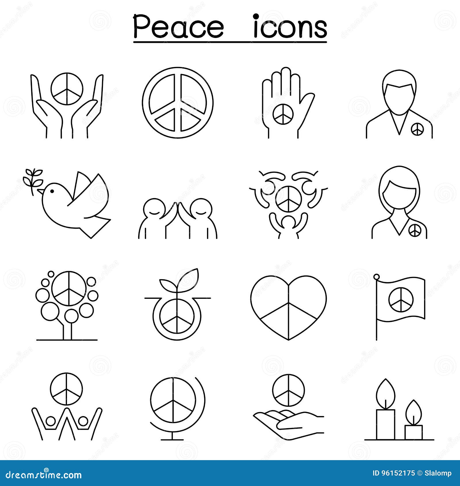 Peace Icon Set in Thin Line Style Stock Vector - Illustration of ...