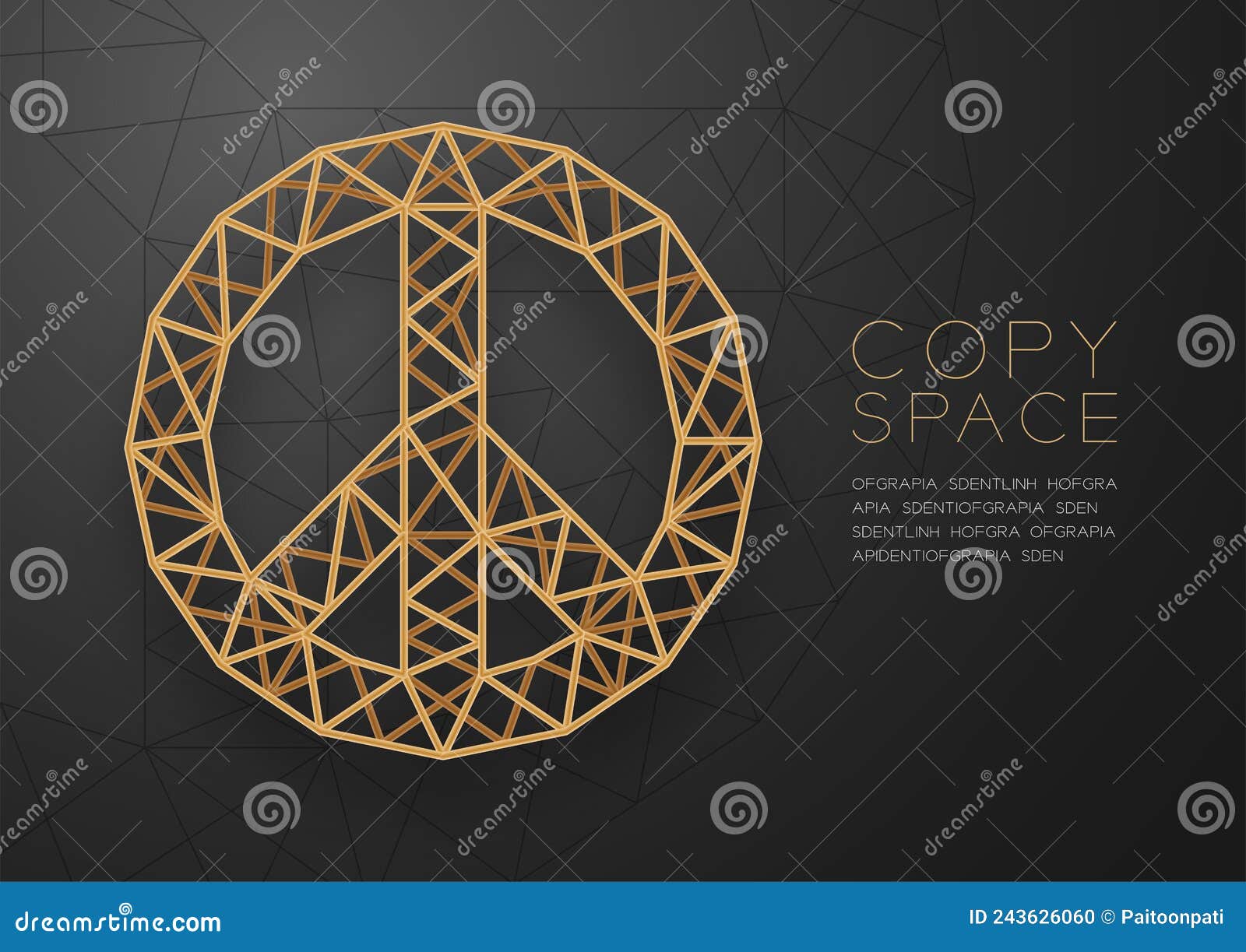 Peace Icon Wireframe Polygon Golden Frame Structure Pattern, Peaceful ...