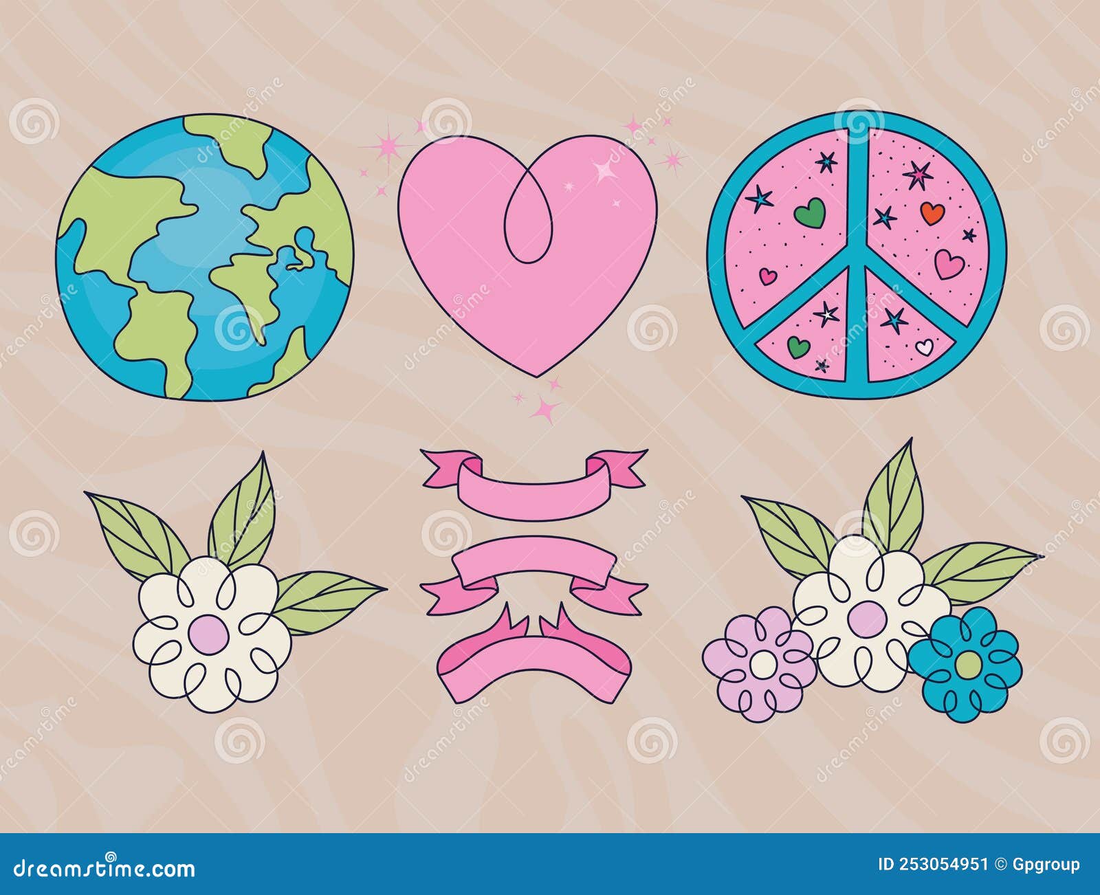 Peace items bundle stock vector. Illustration of harmony - 253054951
