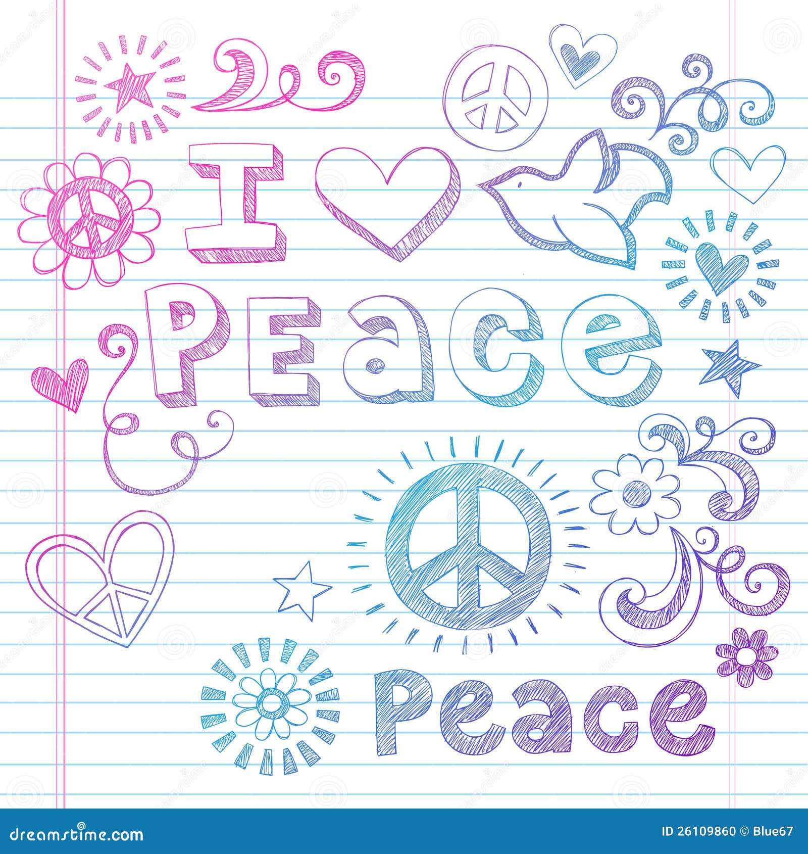 Peace Love and Dove Sketchy Doodles Vector Stock Vector - Illustration ...