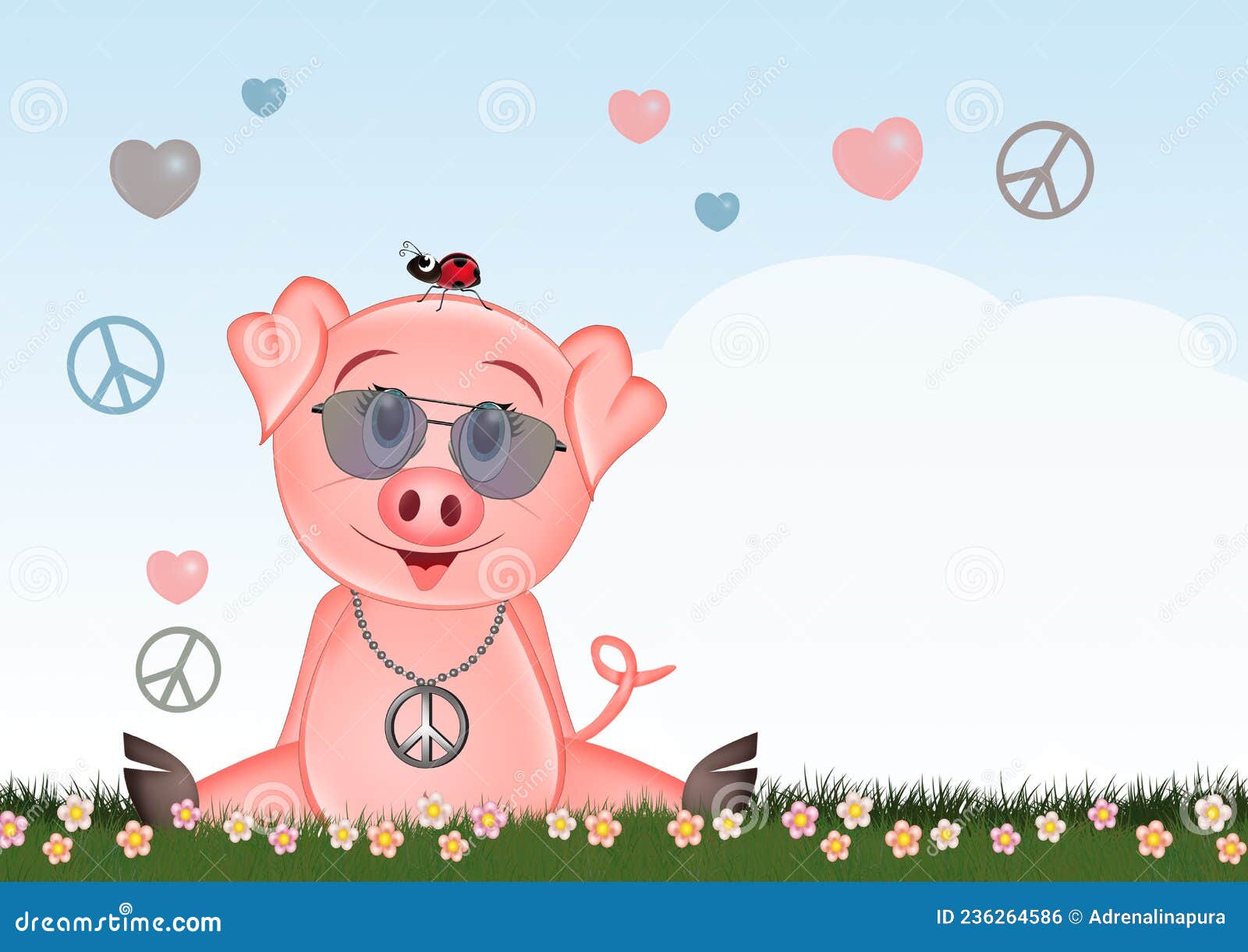 The peace and love pig stock illustration. Illustration of mammal ...