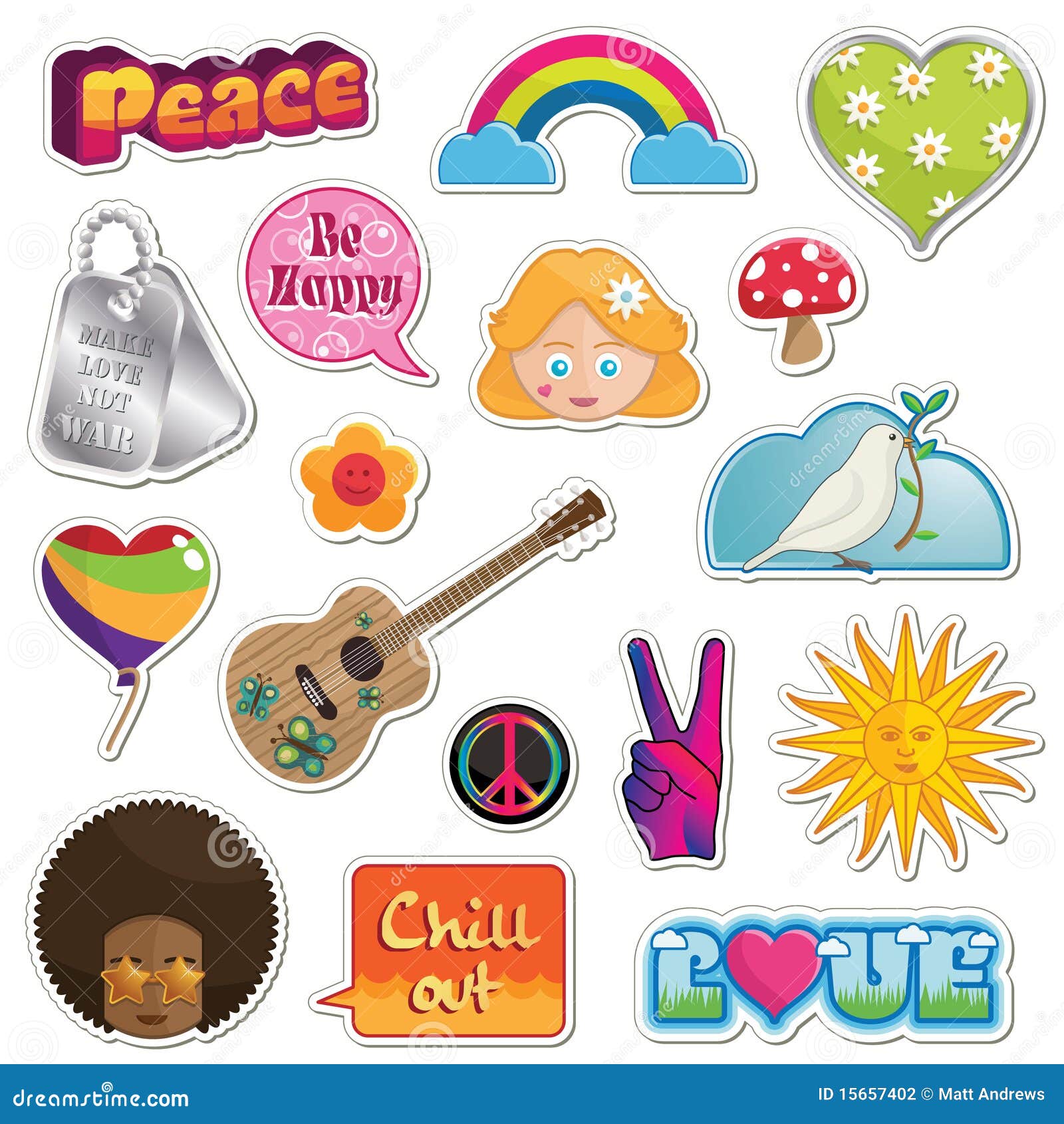 Peace and love stickers stock vector. Illustration of sign - 15657402