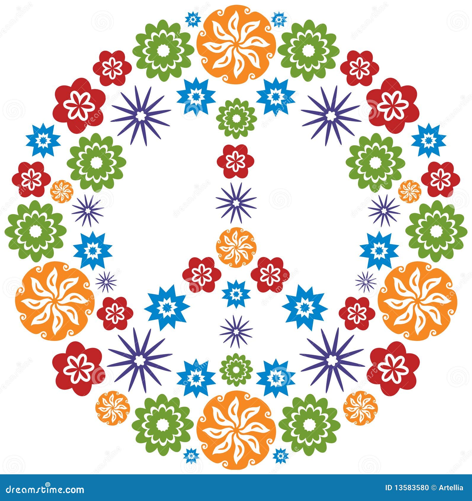 Peace and Love Symbol Made of Flowers - Multicolor Stock Vector ...
