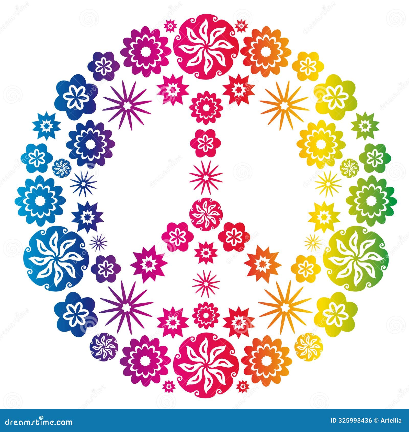 Peace And Love Symbol Made Of Flowers Rainbow Colors Vector ...