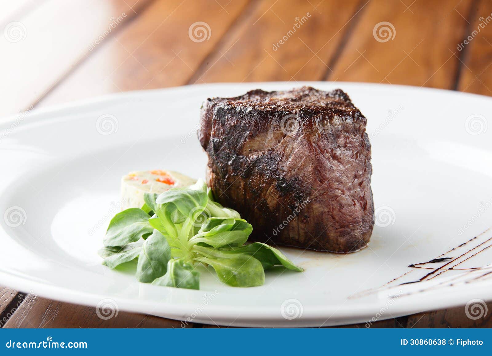 Peace of meat with garnish stock photo. Image of plate - 30860638