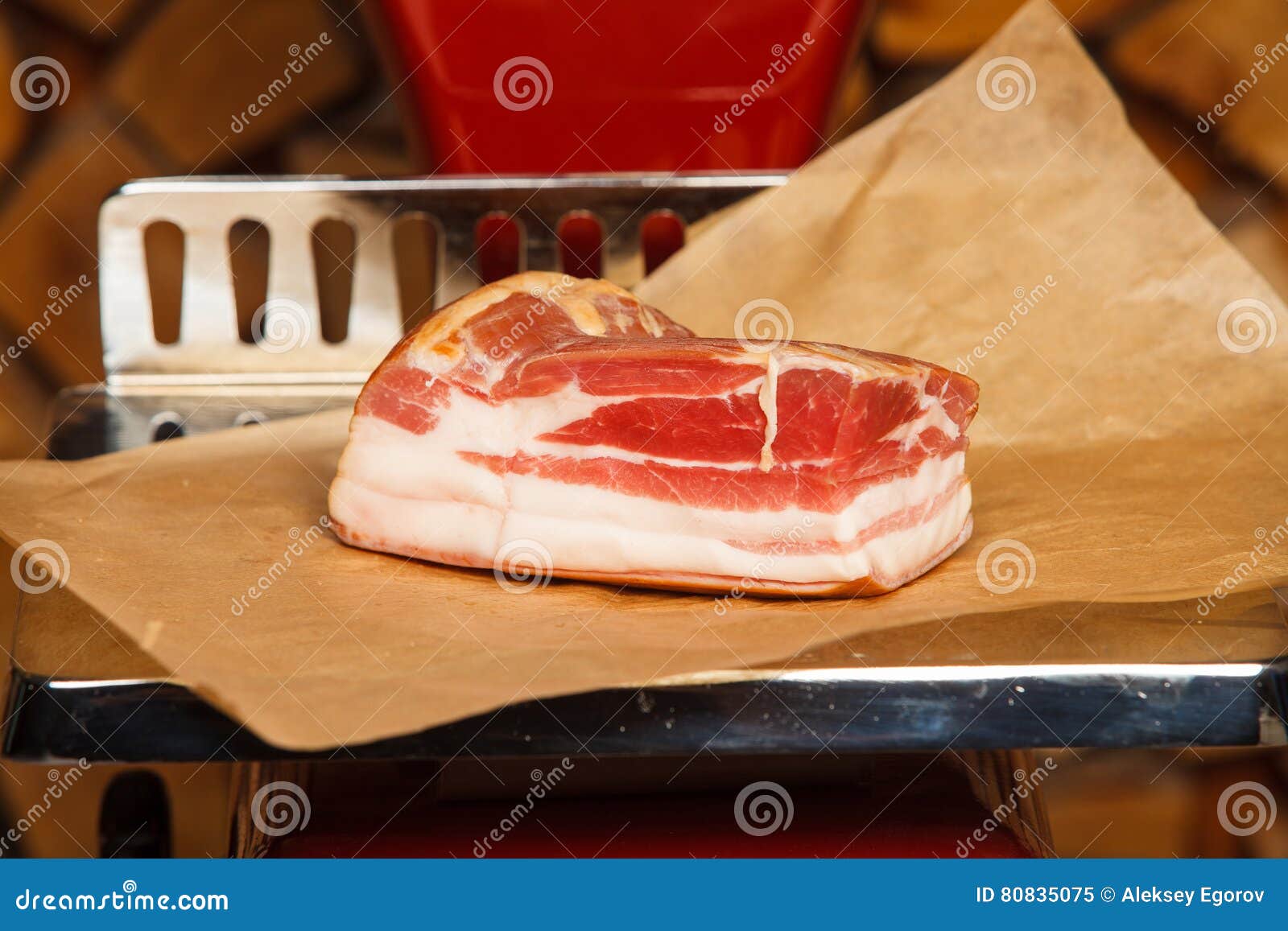 Peace of Meat on Red Scales Stock Image - Image of cuisine, delicious ...