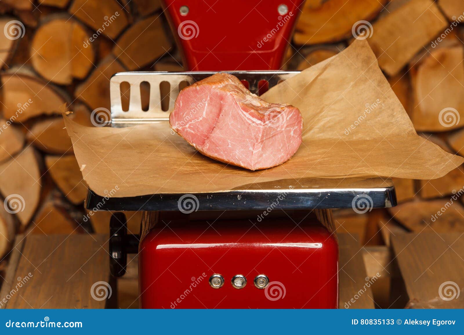 Peace of Meat on Red Scales Stock Image - Image of cuisine, barbecue ...