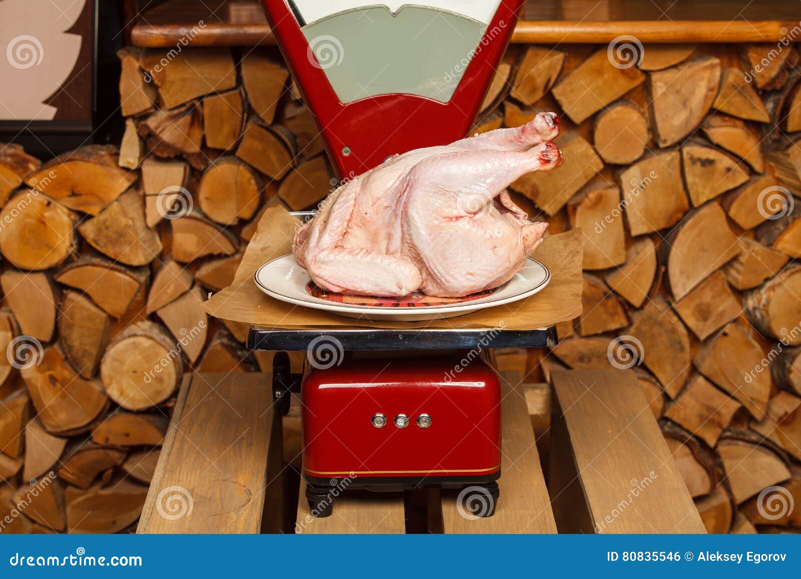 Peace of Meat on Red Scales Stock Photo - Image of cuisine, background ...
