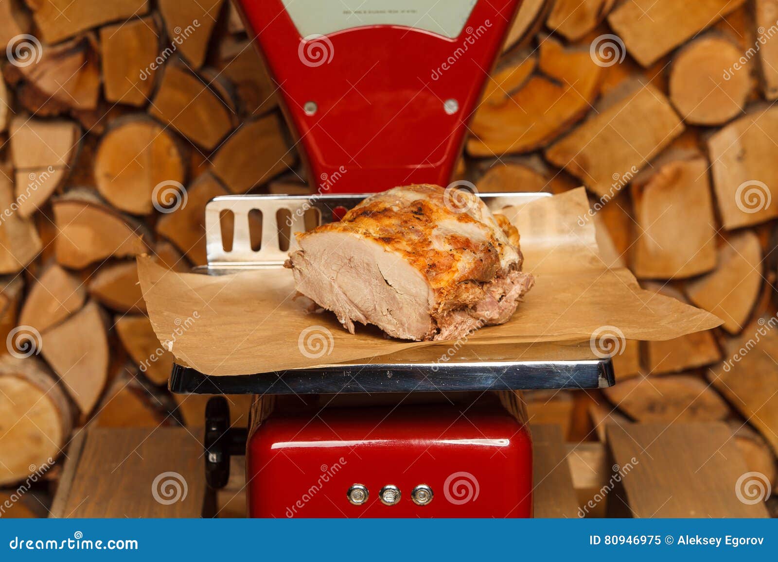 Peace of Meat on Red Scales Stock Image - Image of choice, fresh: 80946975