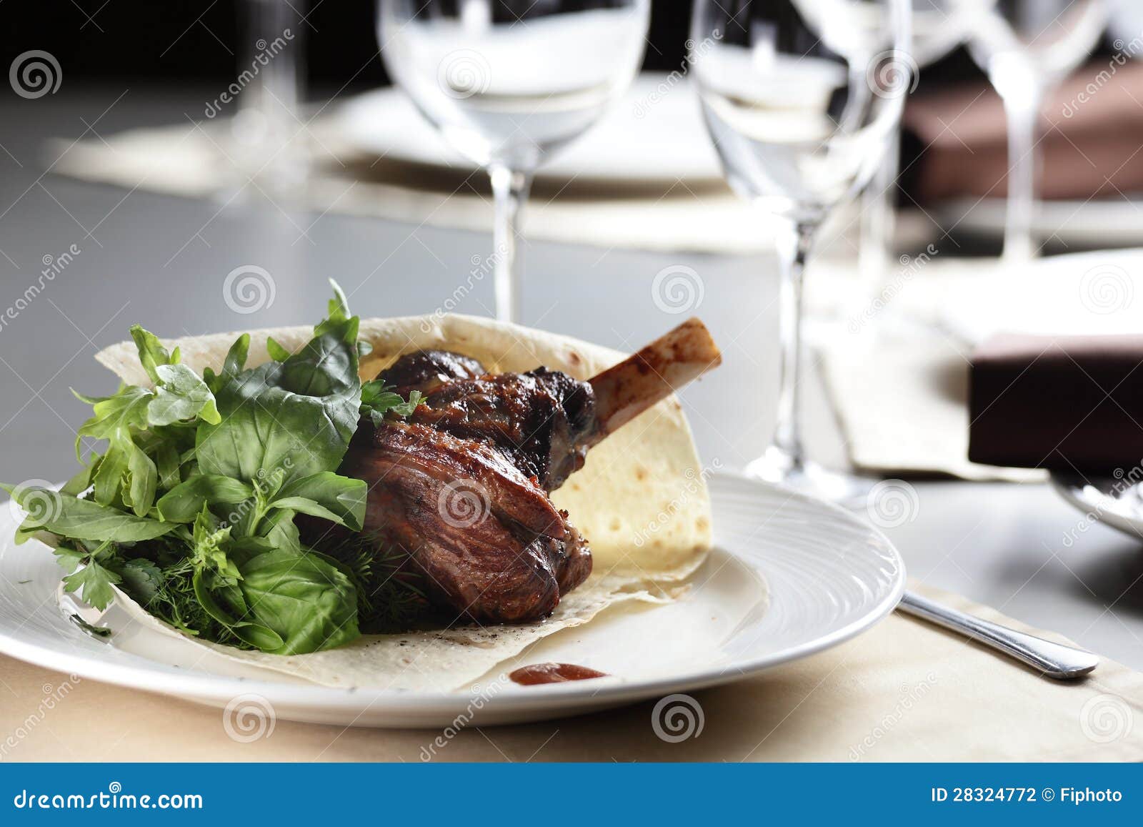 Peace of Meat on White Dish Stock Photo - Image of barbecue, roast ...