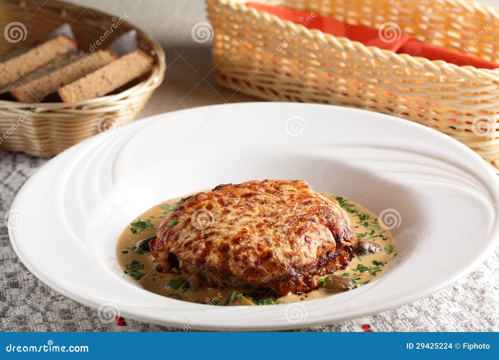 Peace of Meat on White Dish Stock Photo - Image of gourmet, cuisine ...