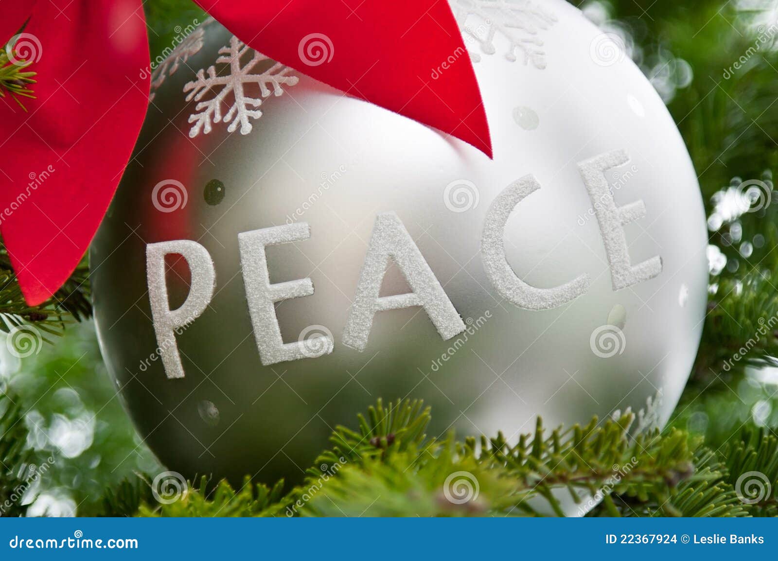 Peace Ornament on a Christmas Tree Stock Photo - Image of tree, green ...