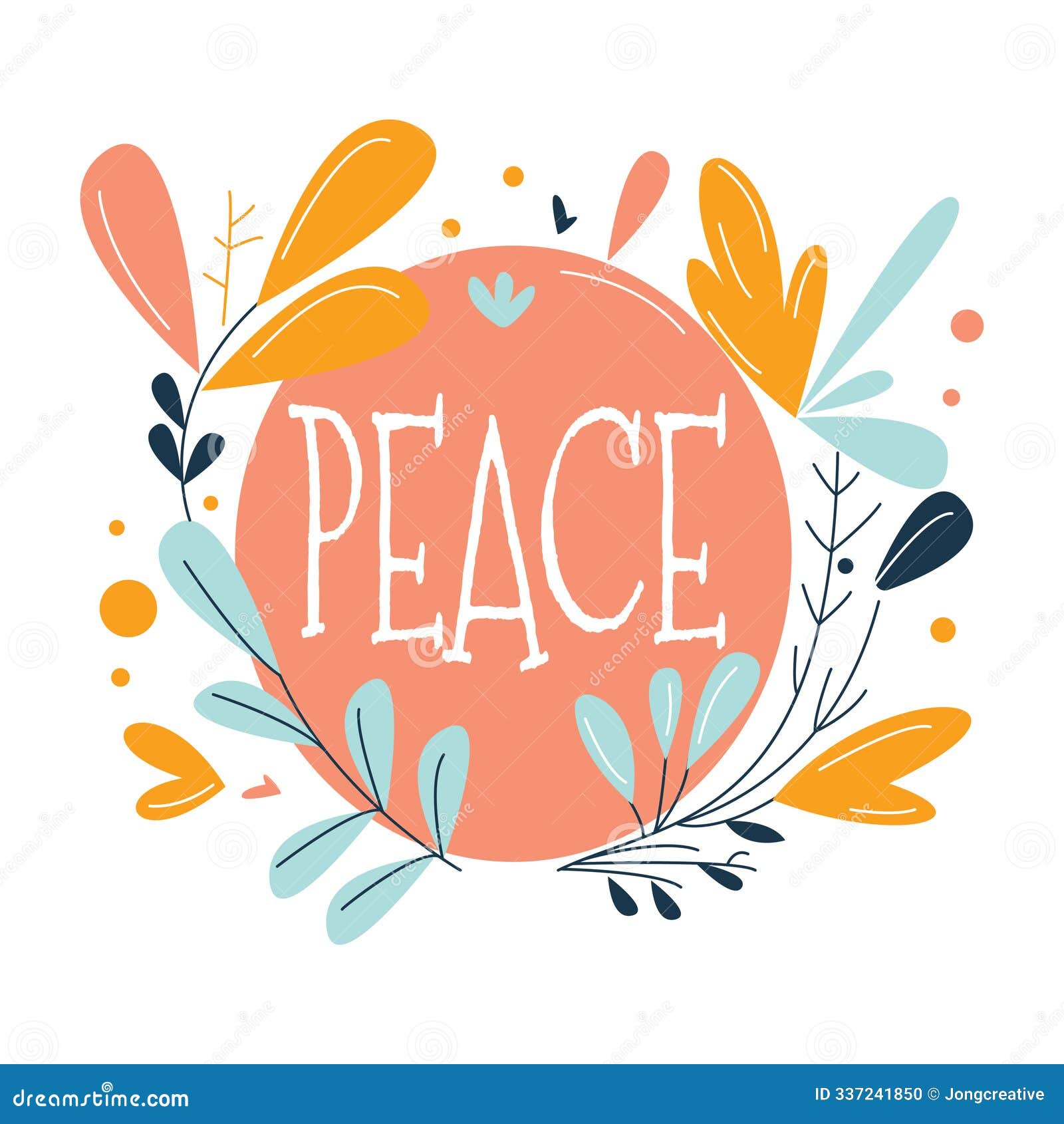 Peace in Romantic Flower Leaves Circle Frame Background Stock ...