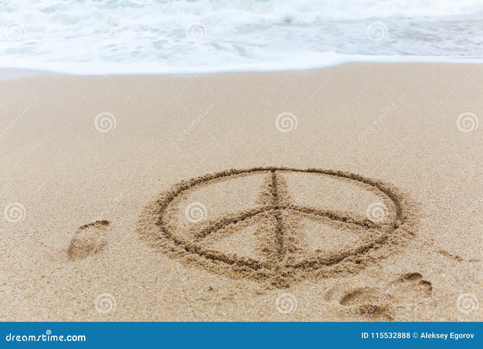 Peace sign on the sand stock photo. Image of beautiful - 115532888
