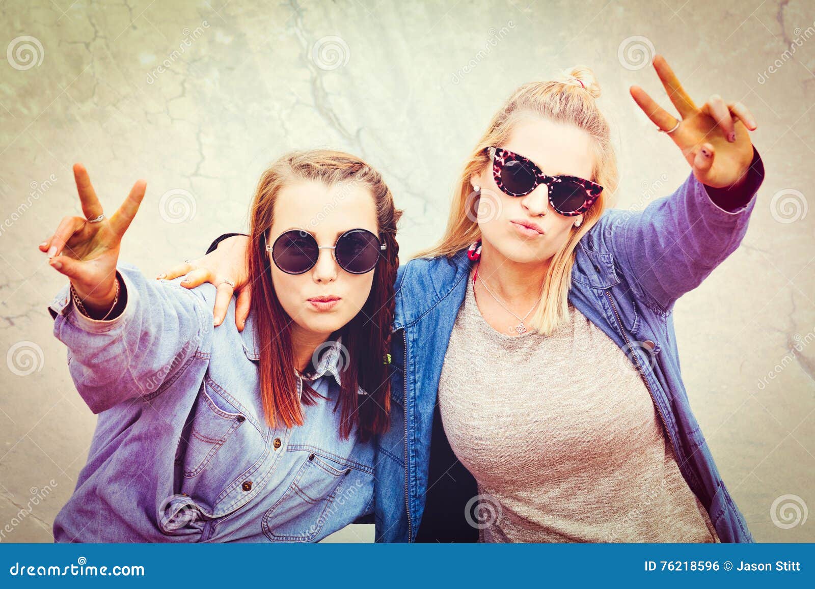 Peace Sign Girls stock photo. Image of women, teenage - 76218596