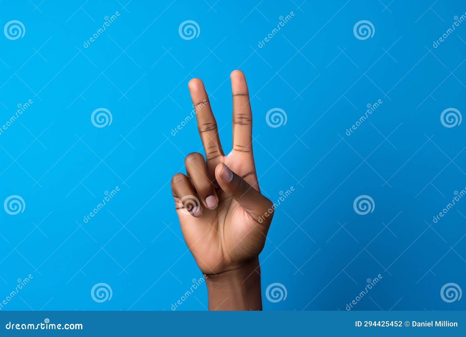 Peace Sign Hand Gesture on Blue Background Stock Illustration ...