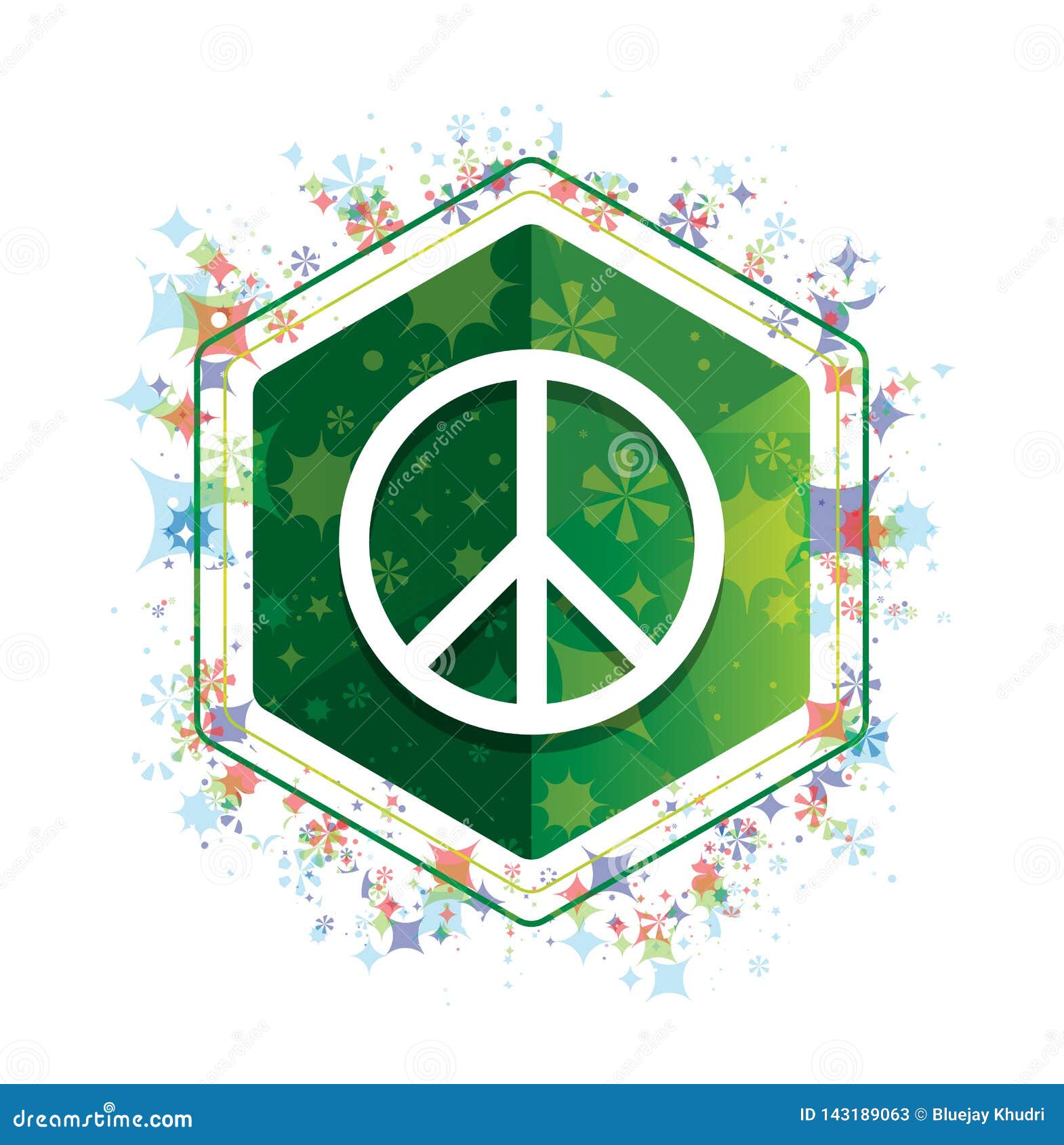 Peace Sign Icon Floral Plants Pattern Green Hexagon Button Stock ...