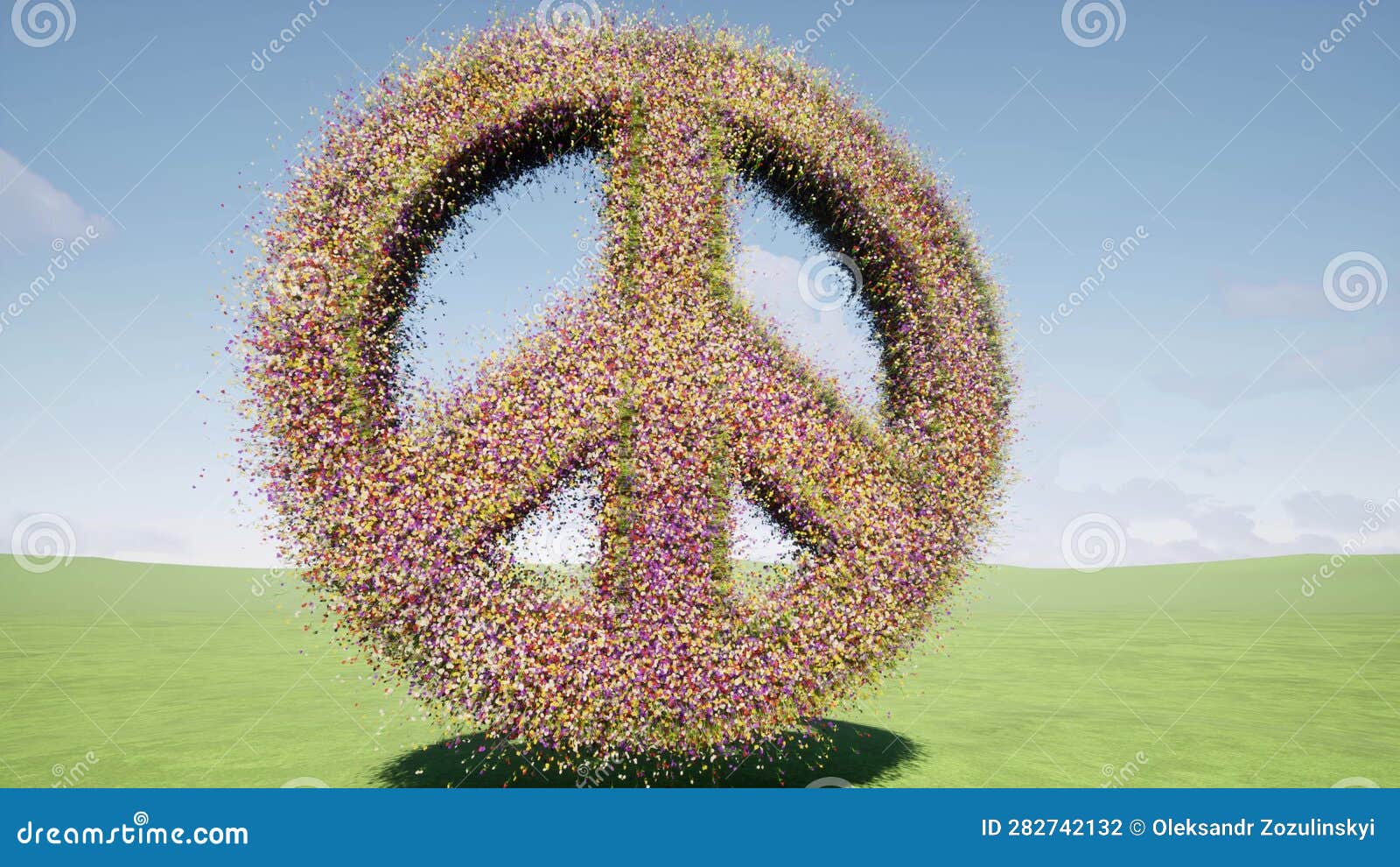 Peace Sign Made of Flowers on a Green Field 3d Stock Illustration ...