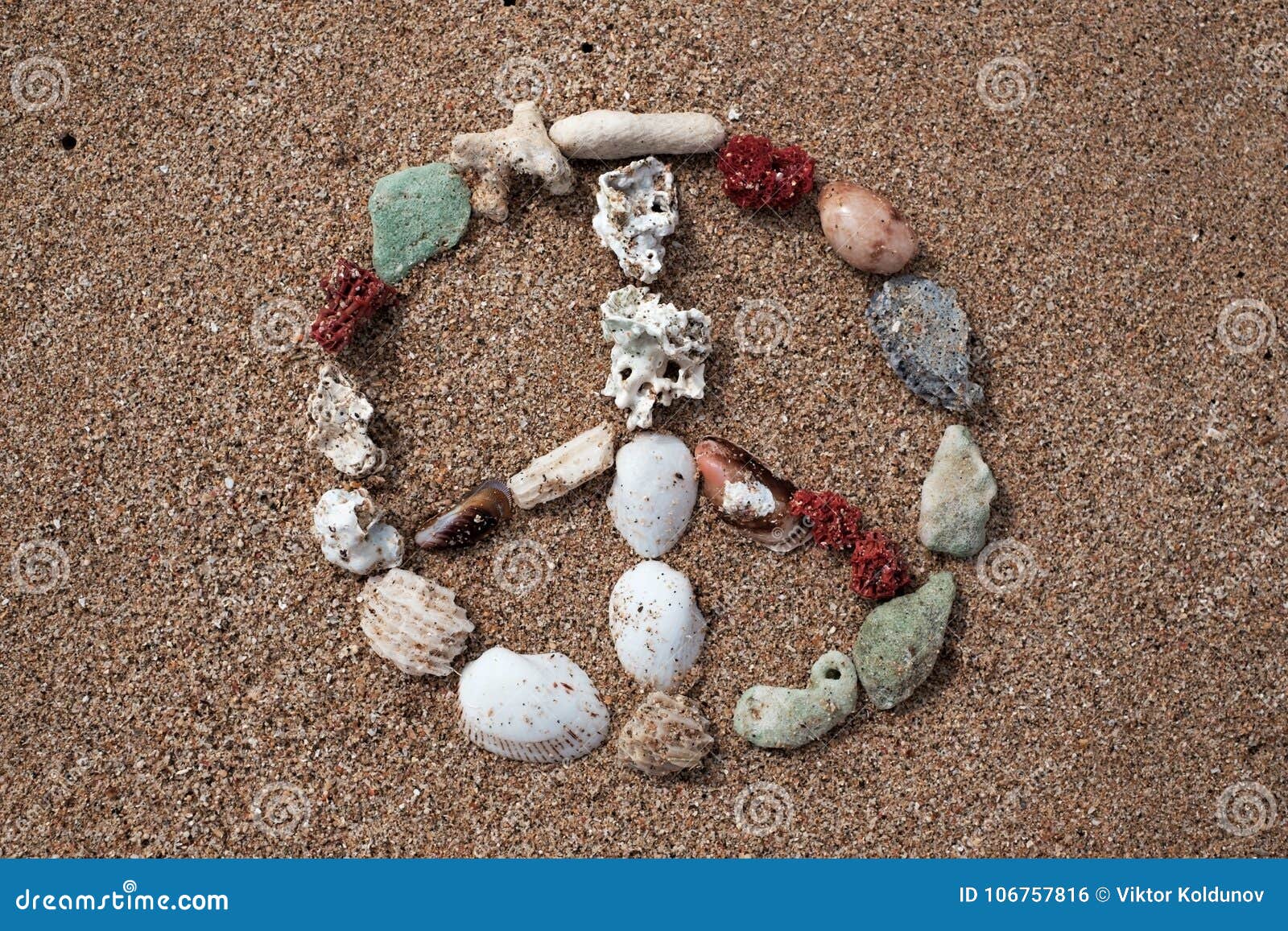 Peace Sign Made with Shells on Ocean Beach. Stock Photo - Image of ...
