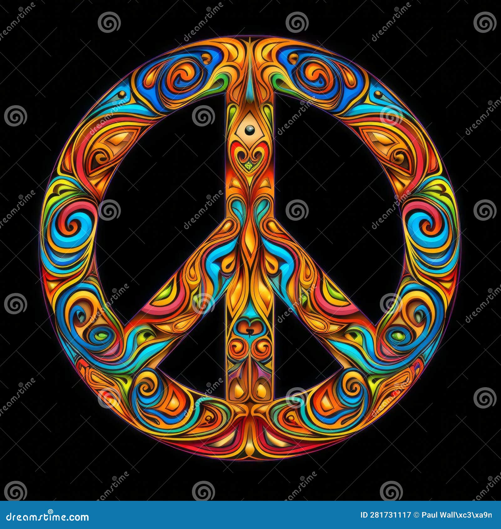 Peace Sign Pattern Isolated on Black Background. Image is Generated ...