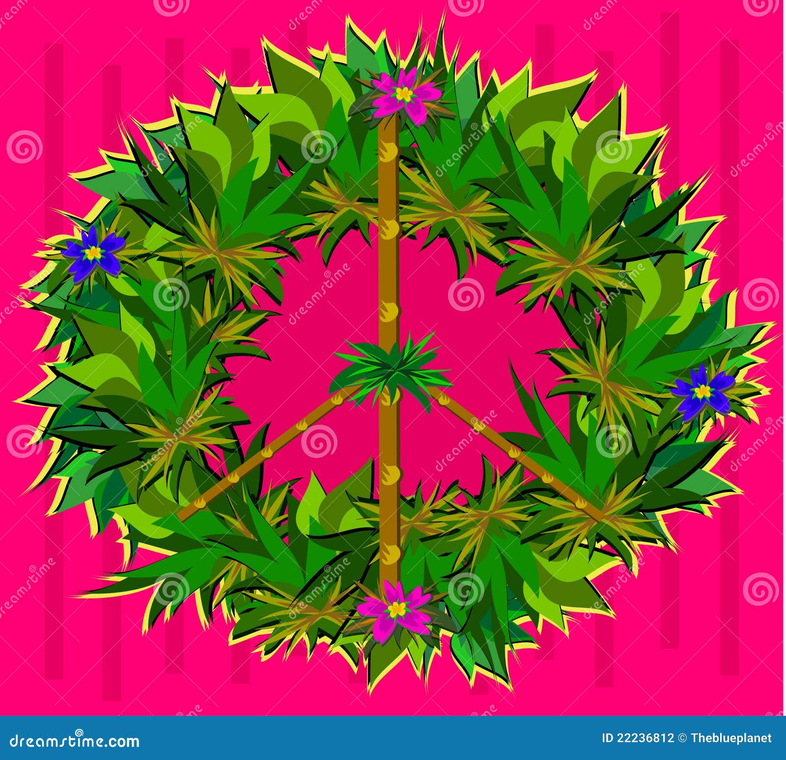 Peace Sign Wreath with Flowers and Leaves Stock Vector - Illustration ...