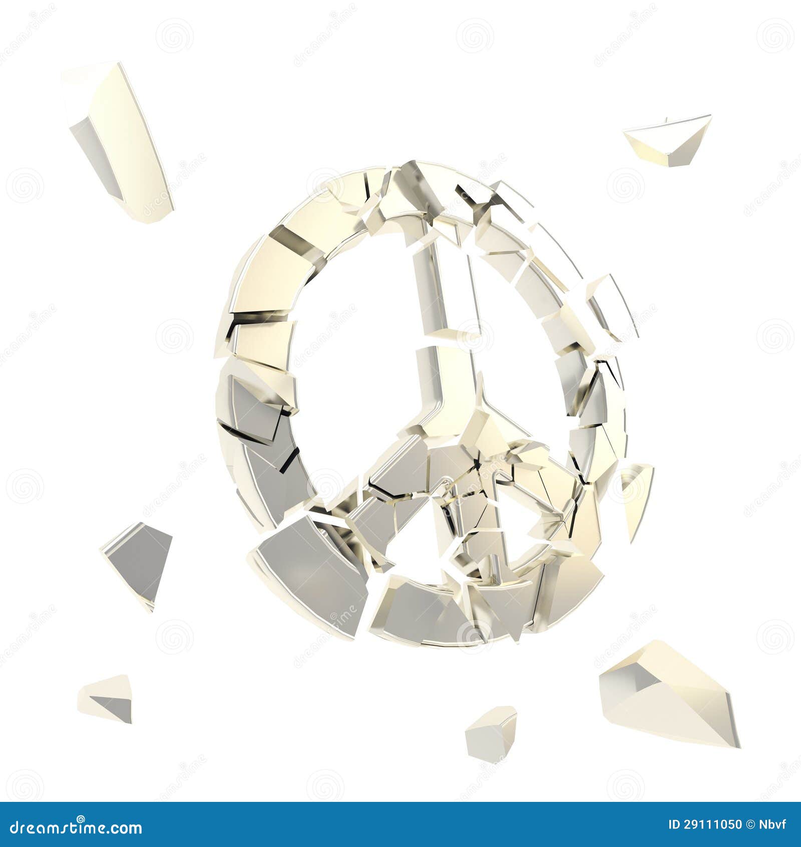 Peace Symbol Broken into Tiny Chrome Pieces Isolated Stock Illustration ...