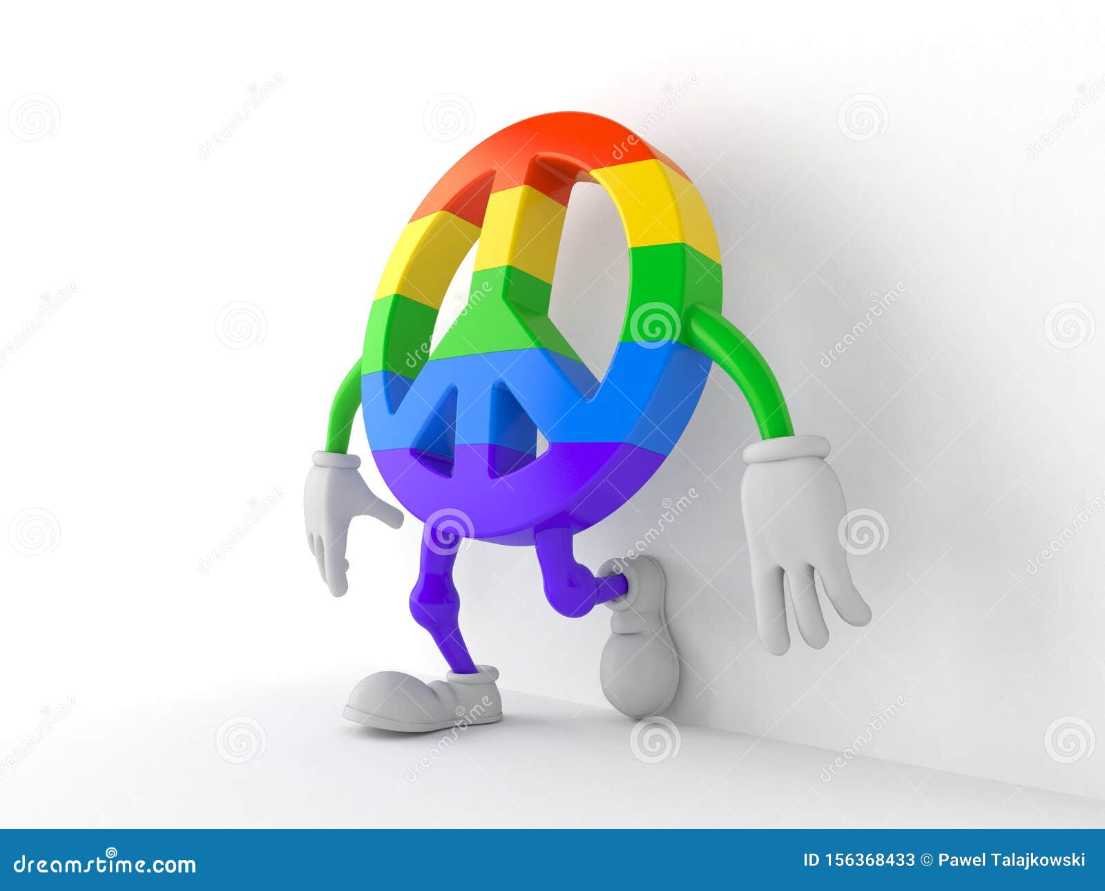 Peace Symbol Character Leaning on Wall on White Background Stock ...