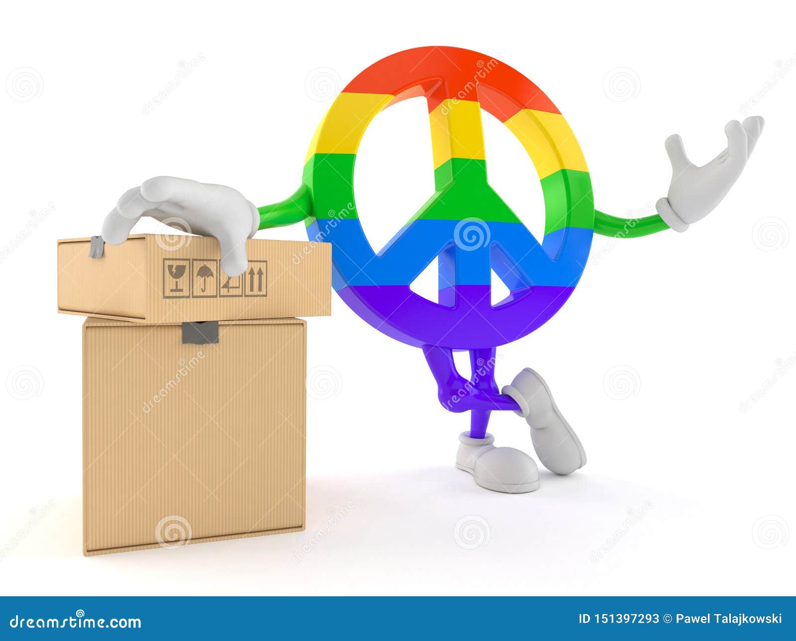 Peace Symbol Character with Stack of Boxes Stock Illustration ...