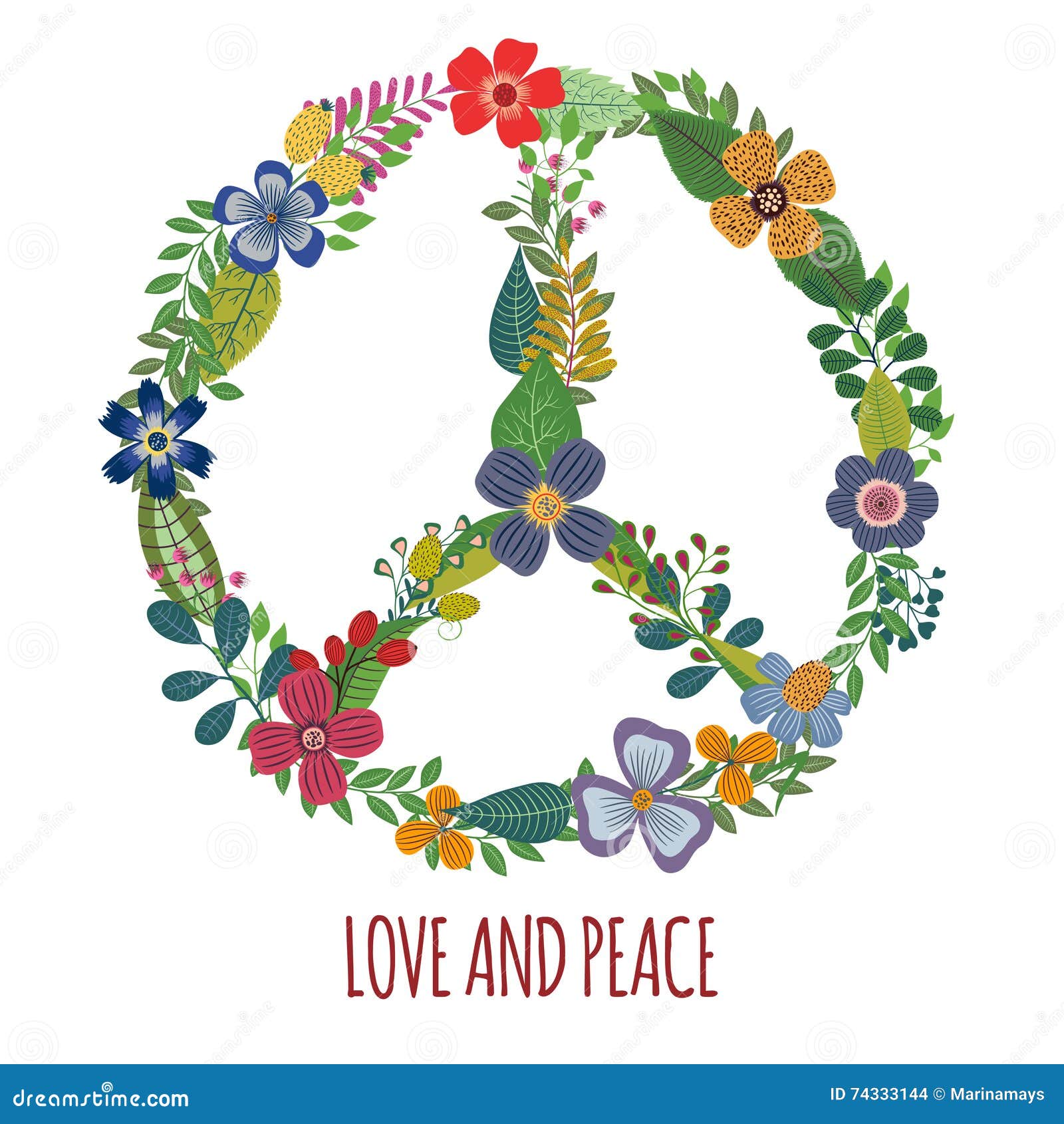 Peace Symbol with Colorful Flowers Stock Vector - Illustration of hippy ...