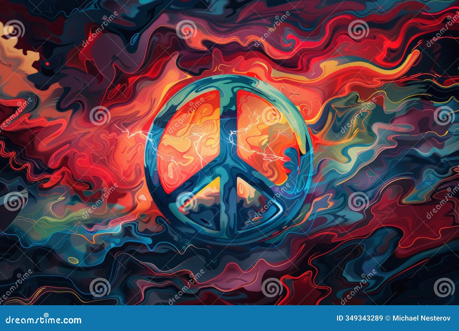 Peace Symbol Floating On A Wavy Psychedelic Background Royalty-Free ...