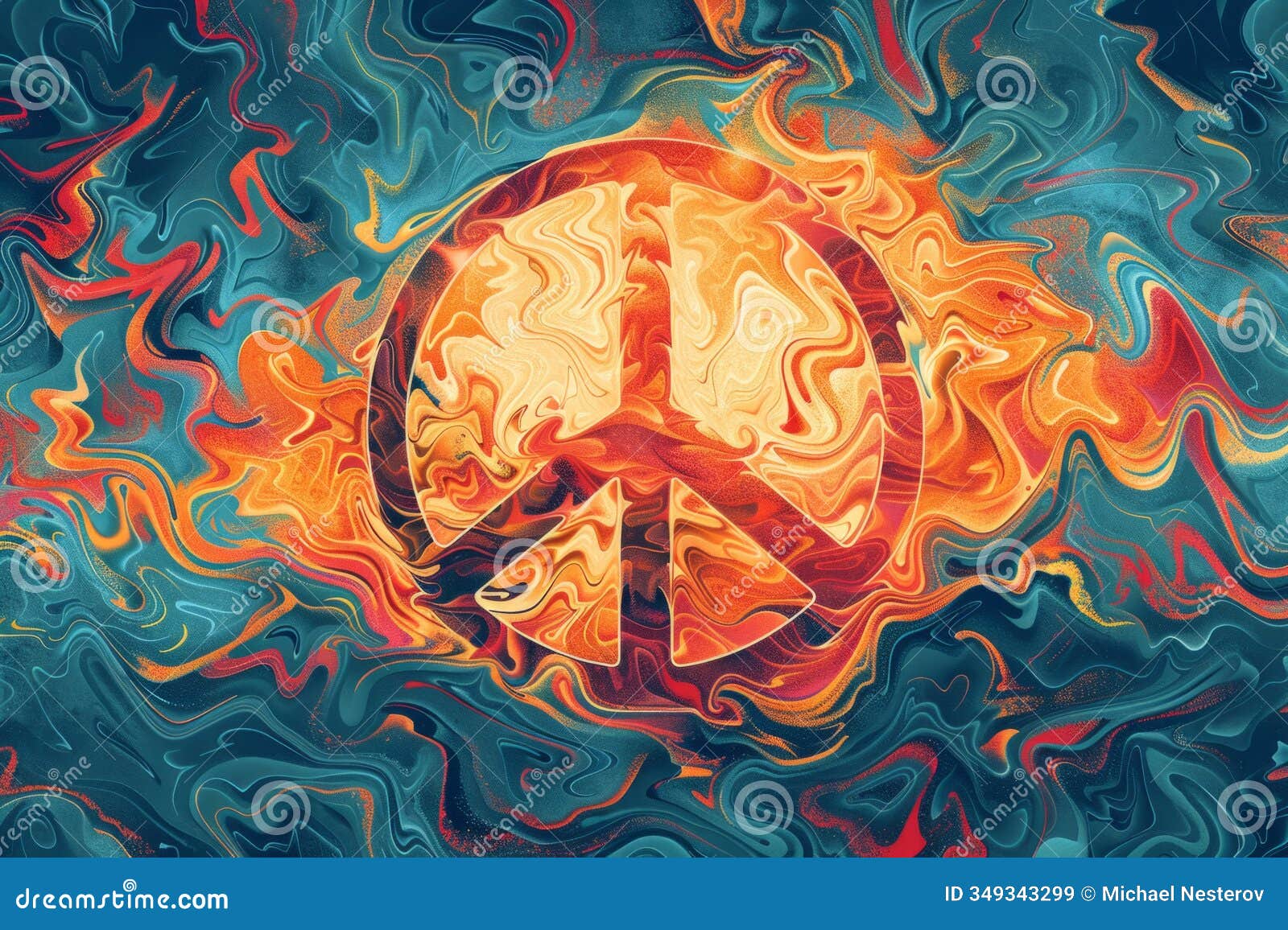 Peace Symbol Floating On A Wavy Psychedelic Background Stock Image ...
