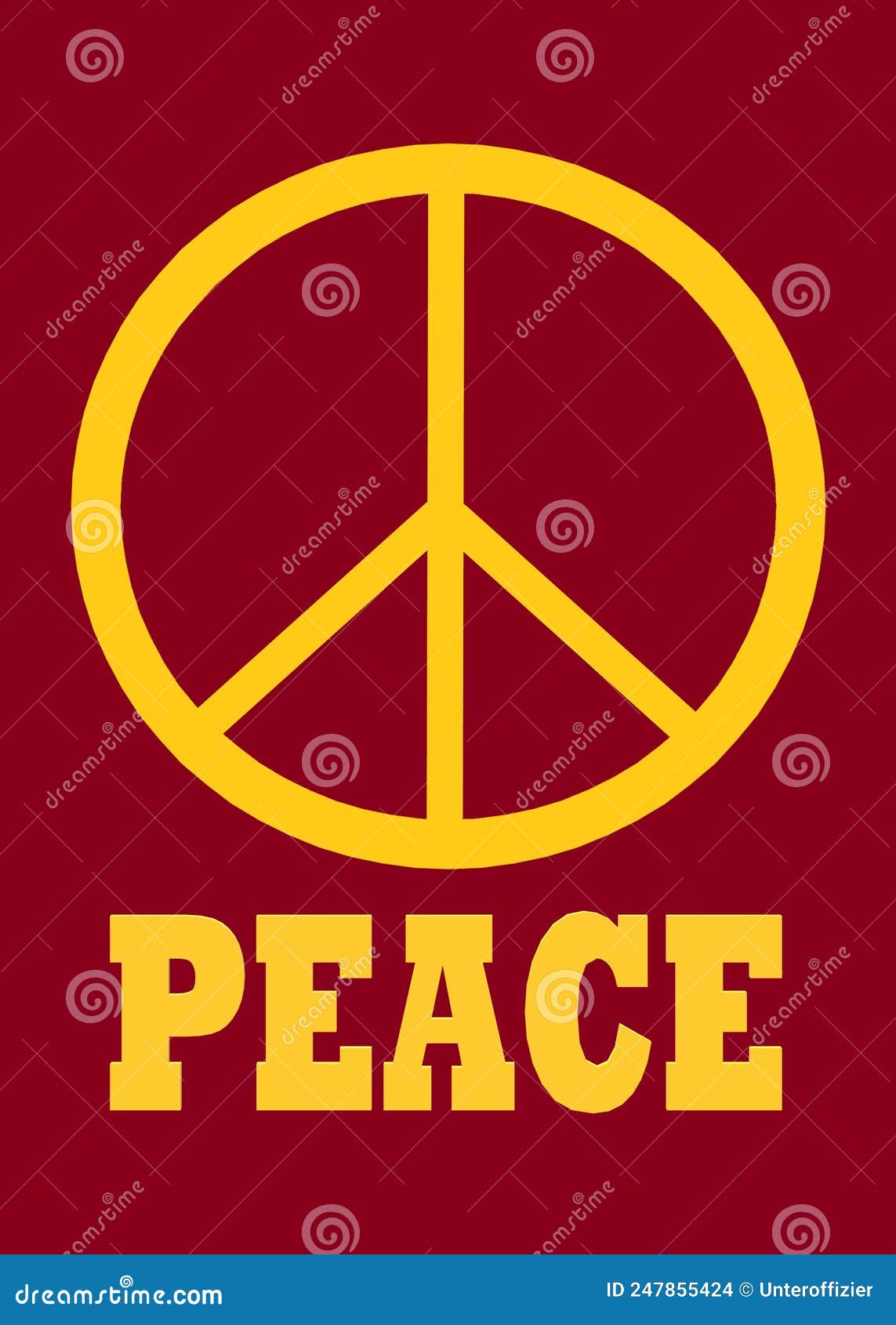 The Peace Symbol in Golden Yellow with the Word Peace Below it Maroon ...