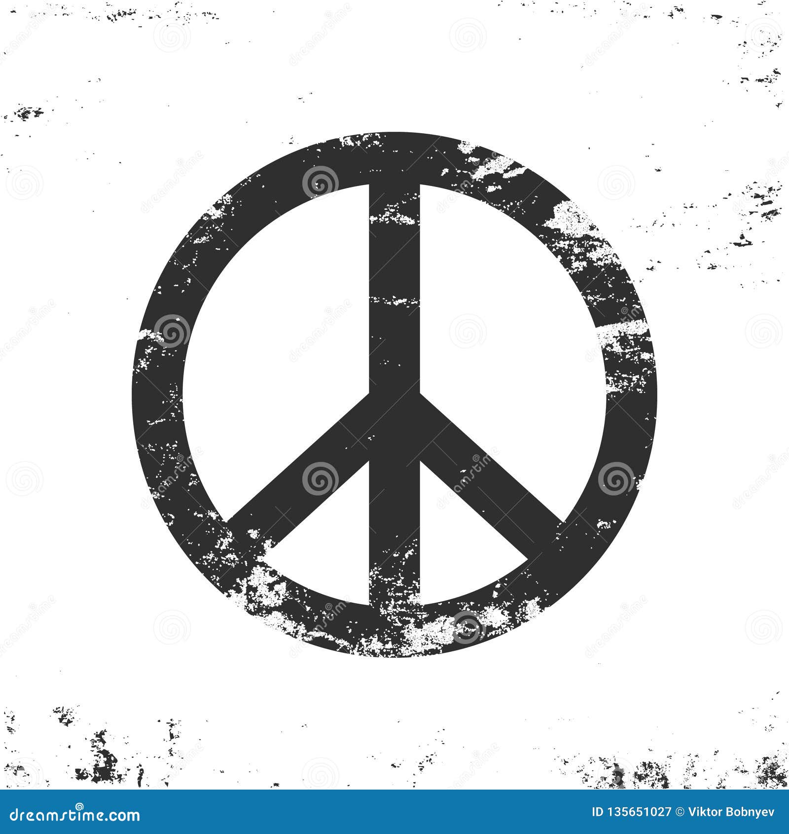 Peace Symbol with Grunge Texture, Black and White Vintage Design Stock ...