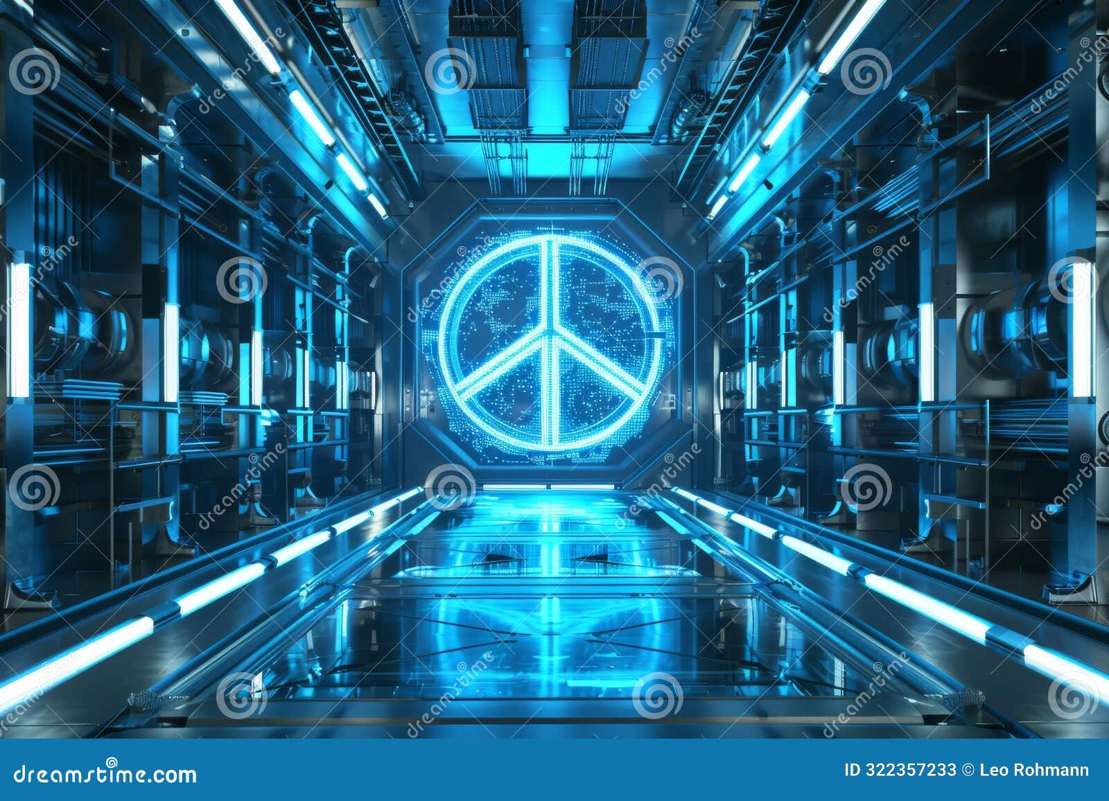 Peace Symbol in a High Tech Lab with Neon Lights, Representing the ...