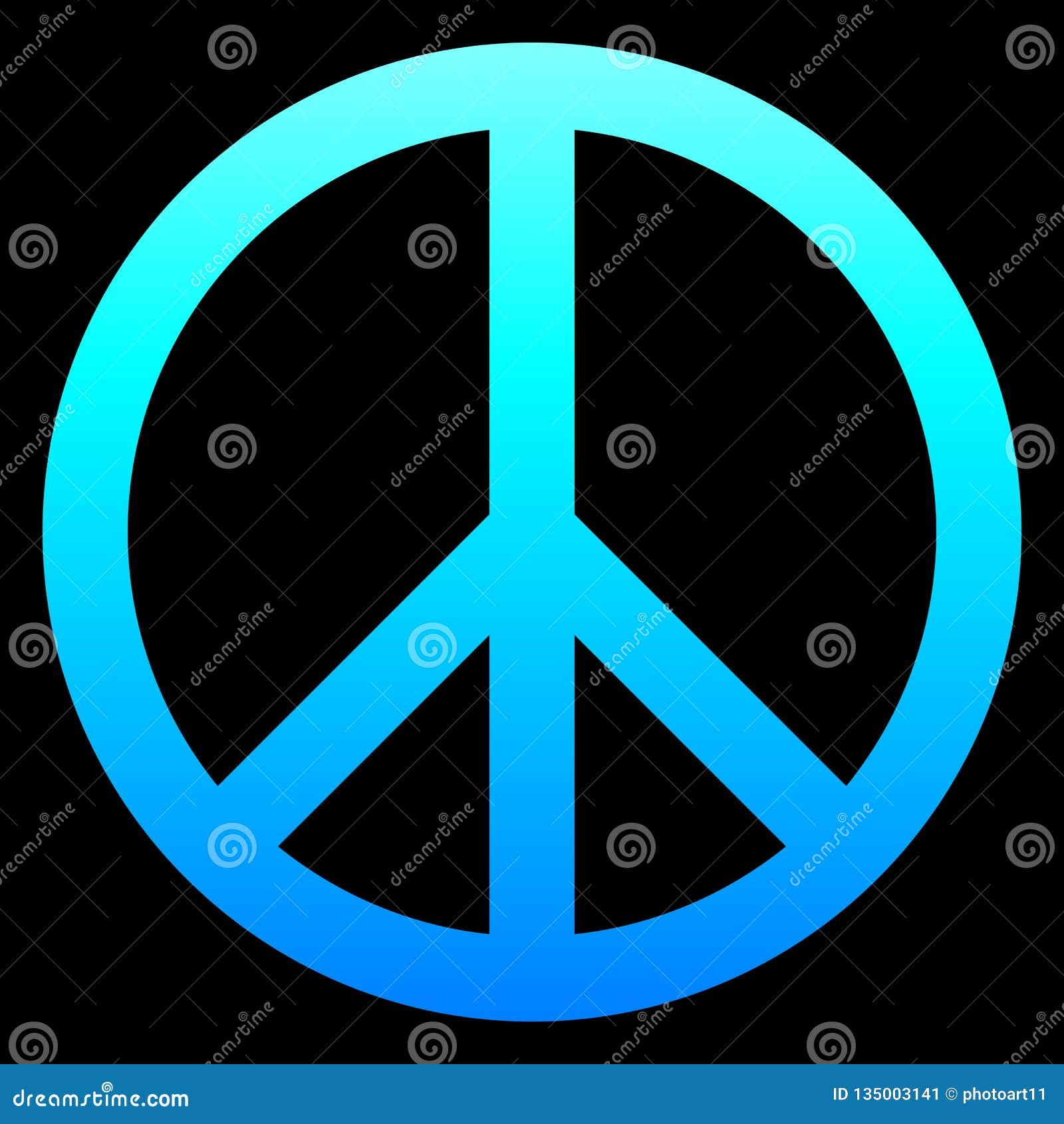 Peace Symbol Icon - Cyan Blue Simple Gradient, Cold Light, Isolated ...