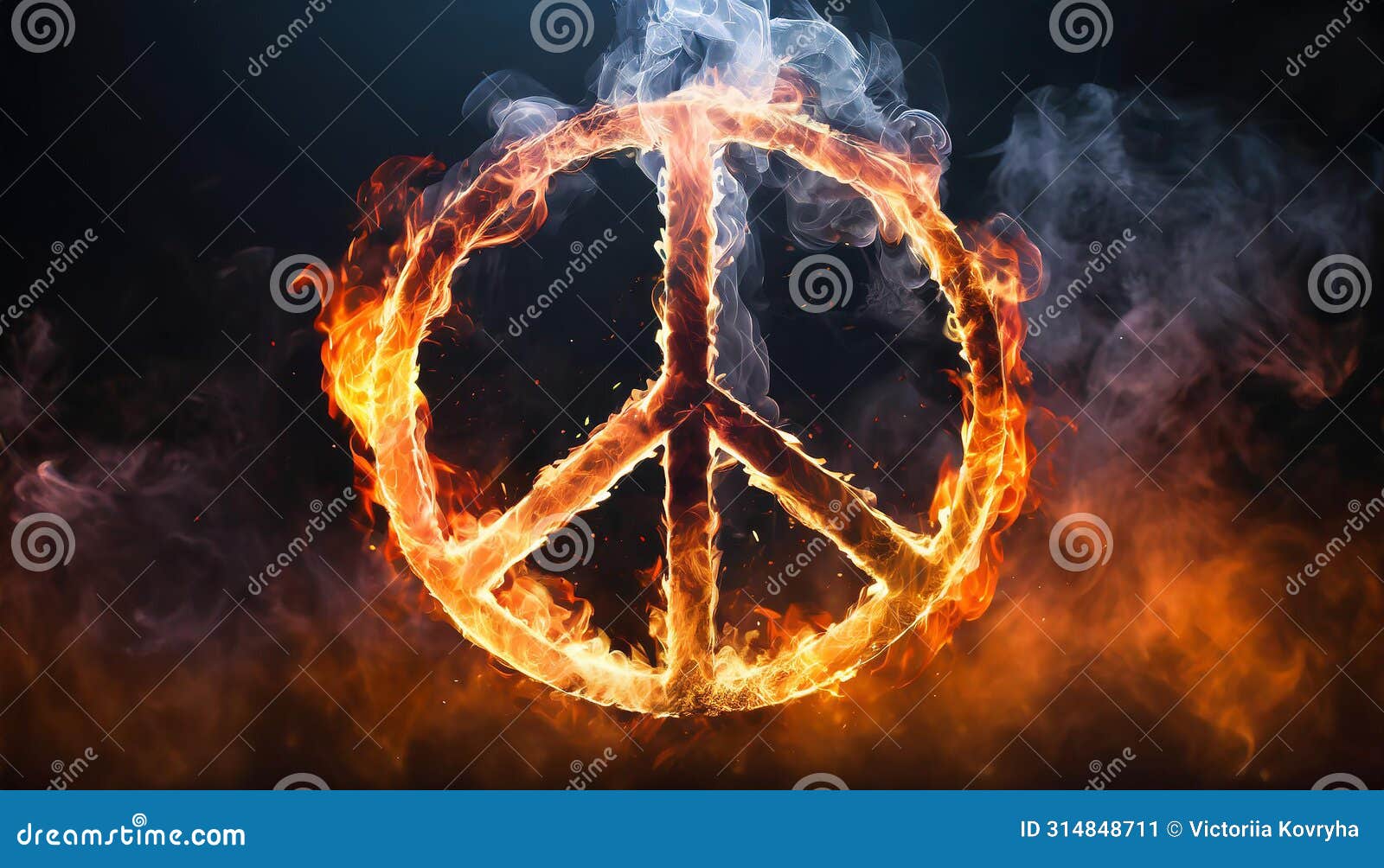 Peace Symbol Made of Fire Flames, Smoke on Dark Backdrop Stock ...